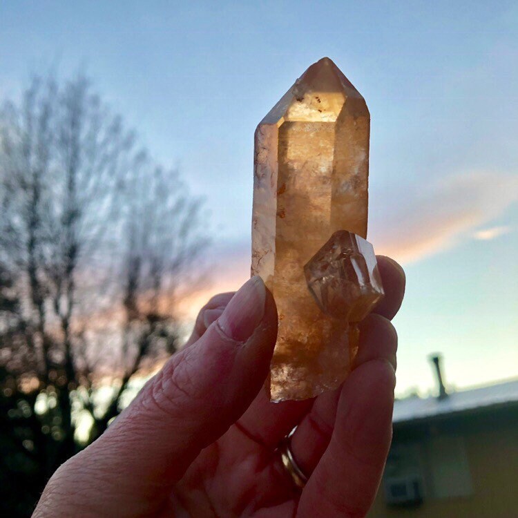 Tangerine or Tangerose Quartz Crystal with double terminated Twin Crystal