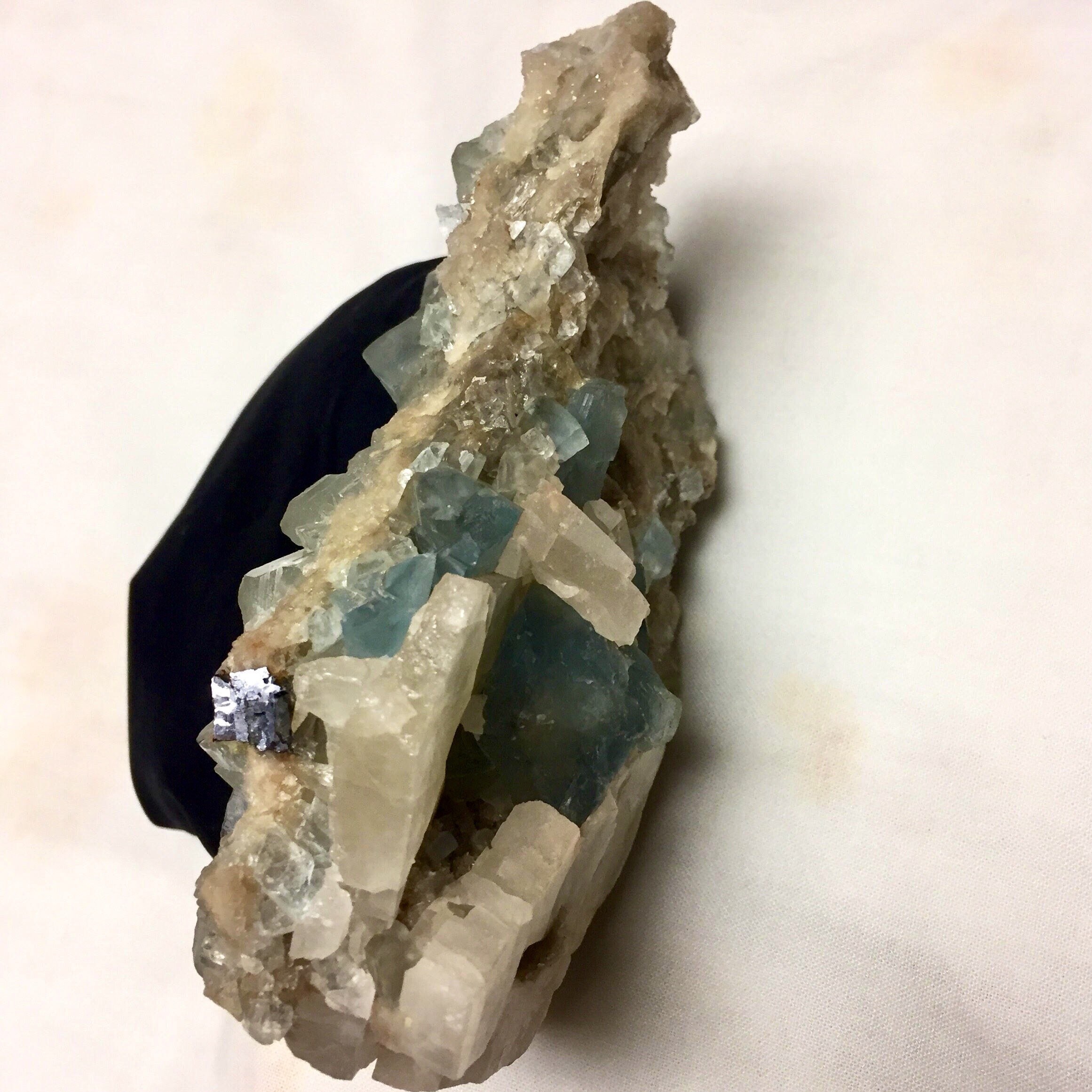 Blue Fluorite, Calcite, Hematite double sided Druzy crystal cluster on ...