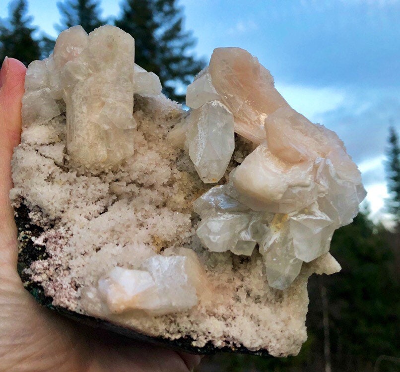 Large Apophyllite and Stilbite on Stalactic Chalcedony Crystal Cluster ...