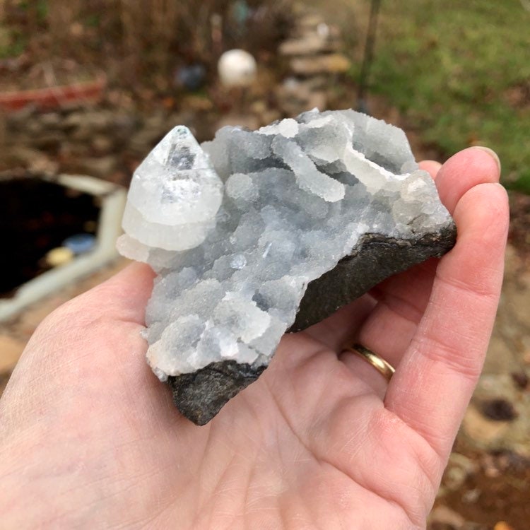 Apophyllite and Druzy Stalactic Chalcedony Cluster on Matrix