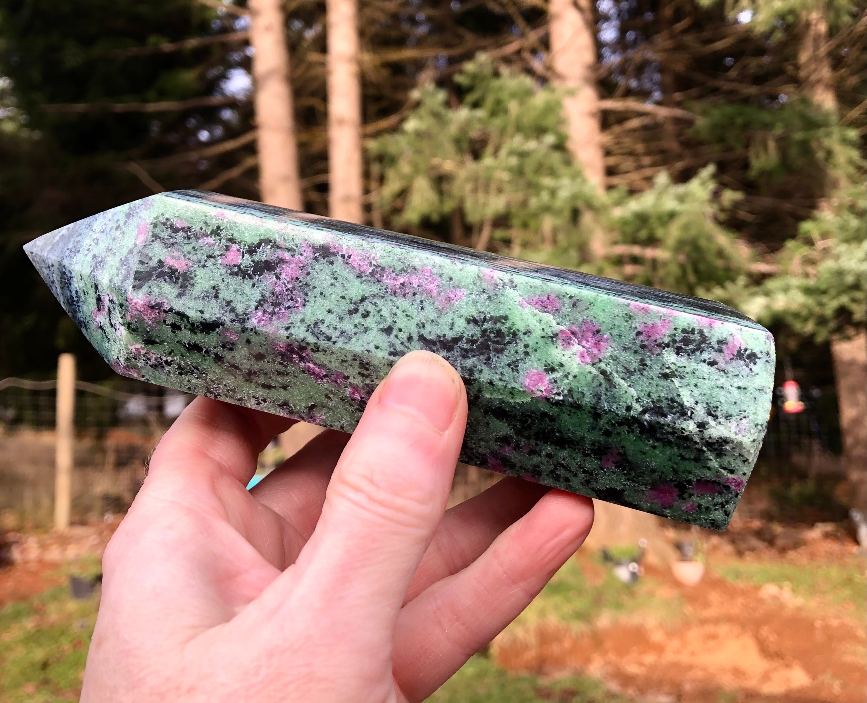 1.48 lb Ruby Zoisite Obelisk Pillar Tower Point Wand Column Mineral ...