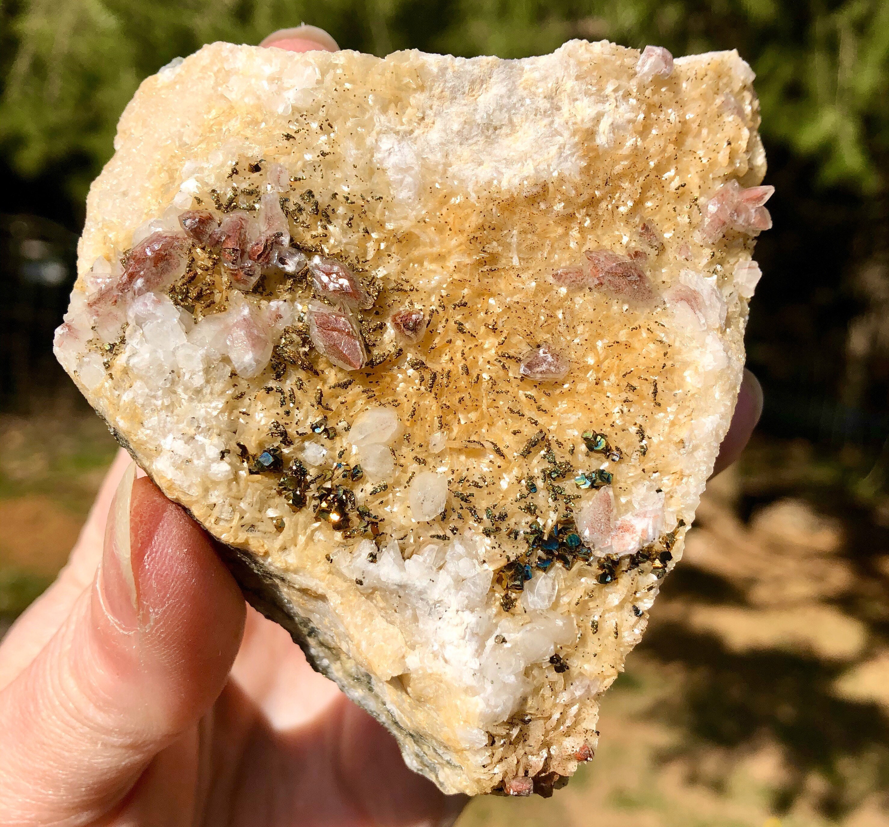 326g Double Sided Pyrite and Red Calcite Crystal Cluster Mineral ...