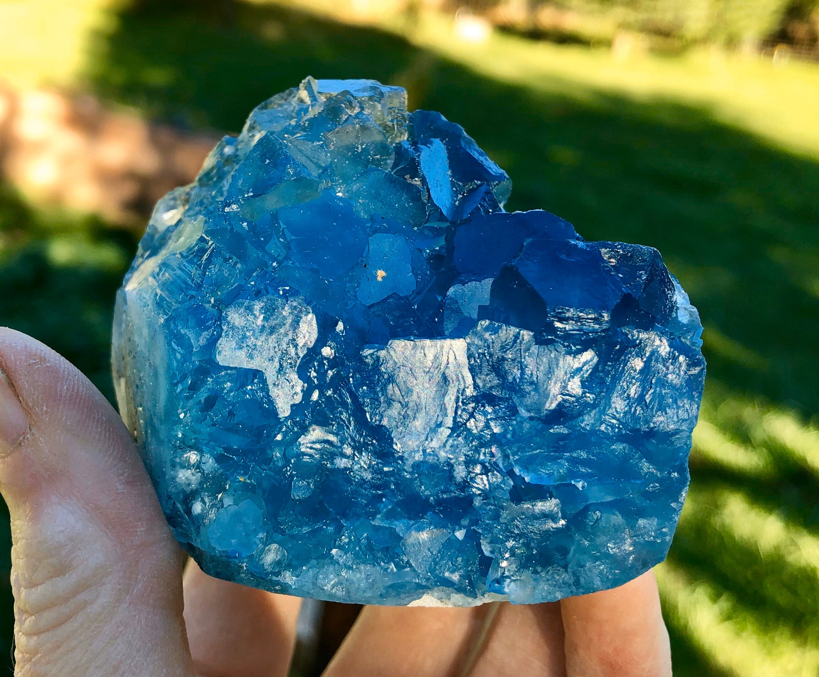 Bright Blue Cubic Trapezoidal Fluorite Crystal Cluster Specimen