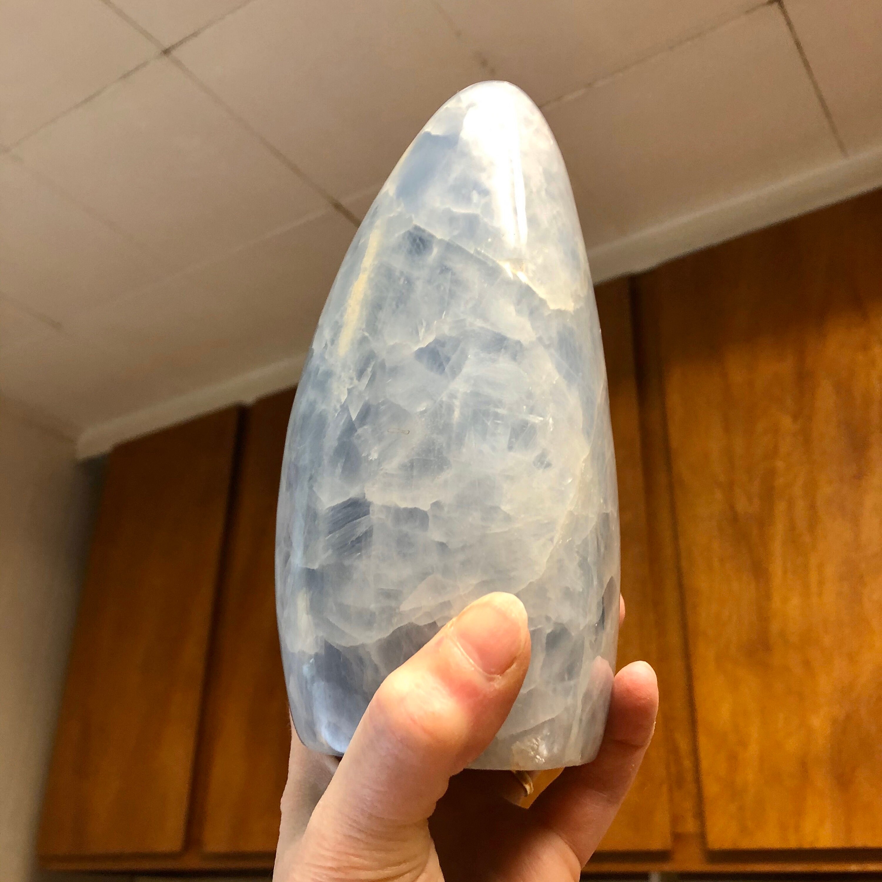 Large Blue Calcite Polished Standing Freeform Specimen
