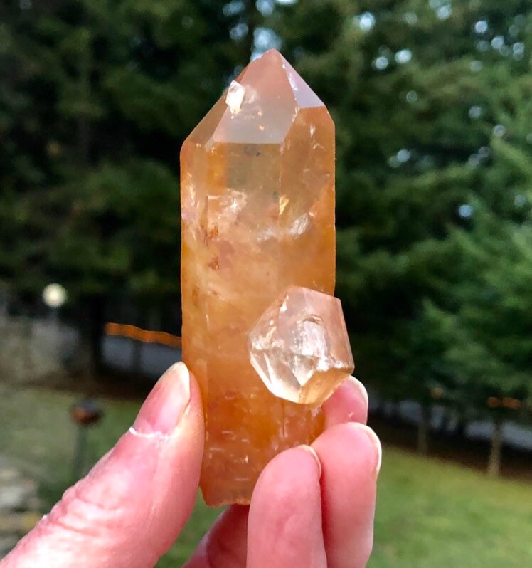 Tangerine or Tangerose Quartz Crystal with double terminated Twin Crystal