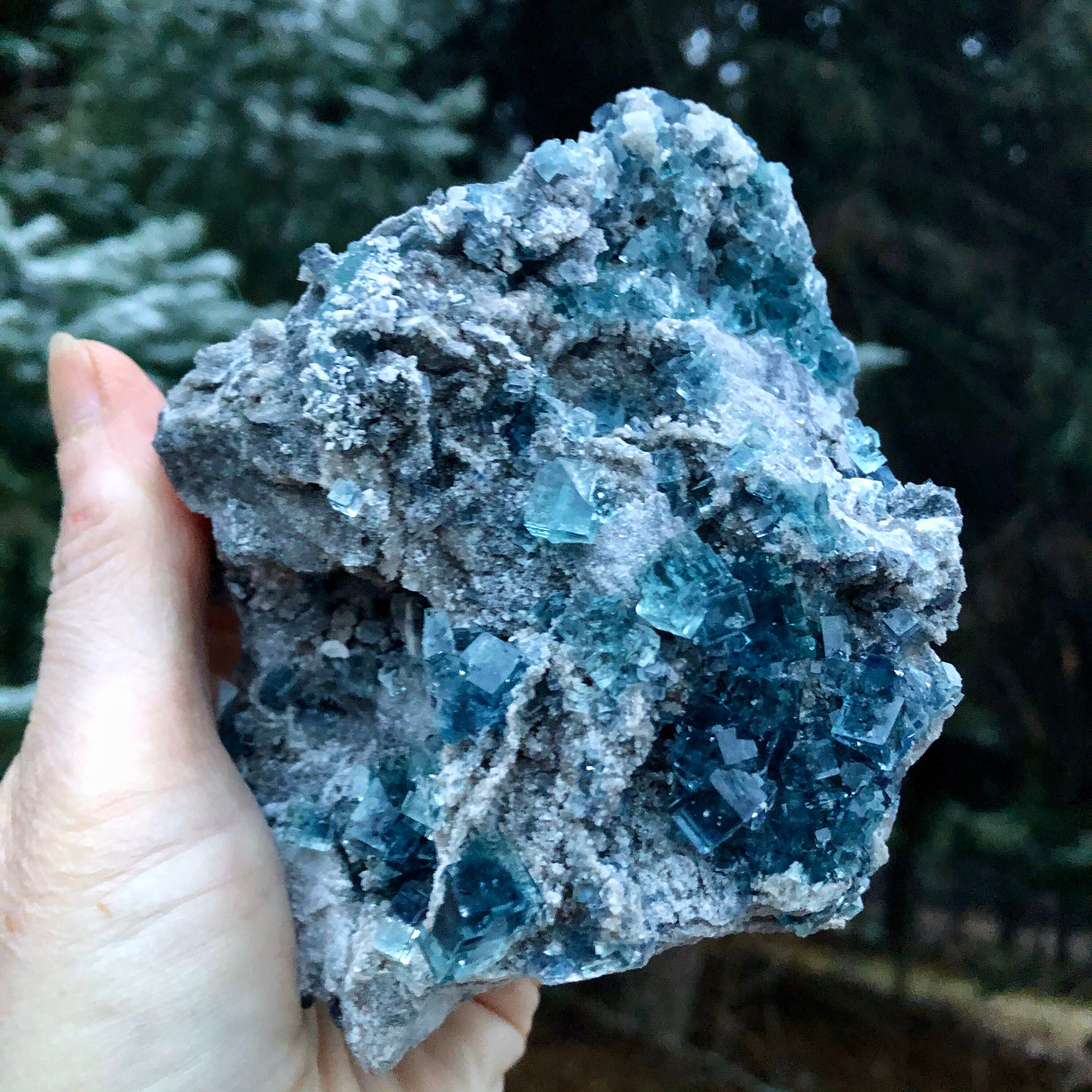 502g Dark Icy Blue Cubic Fluorite on Druzy Gray Smoky Quartz Crystal ...