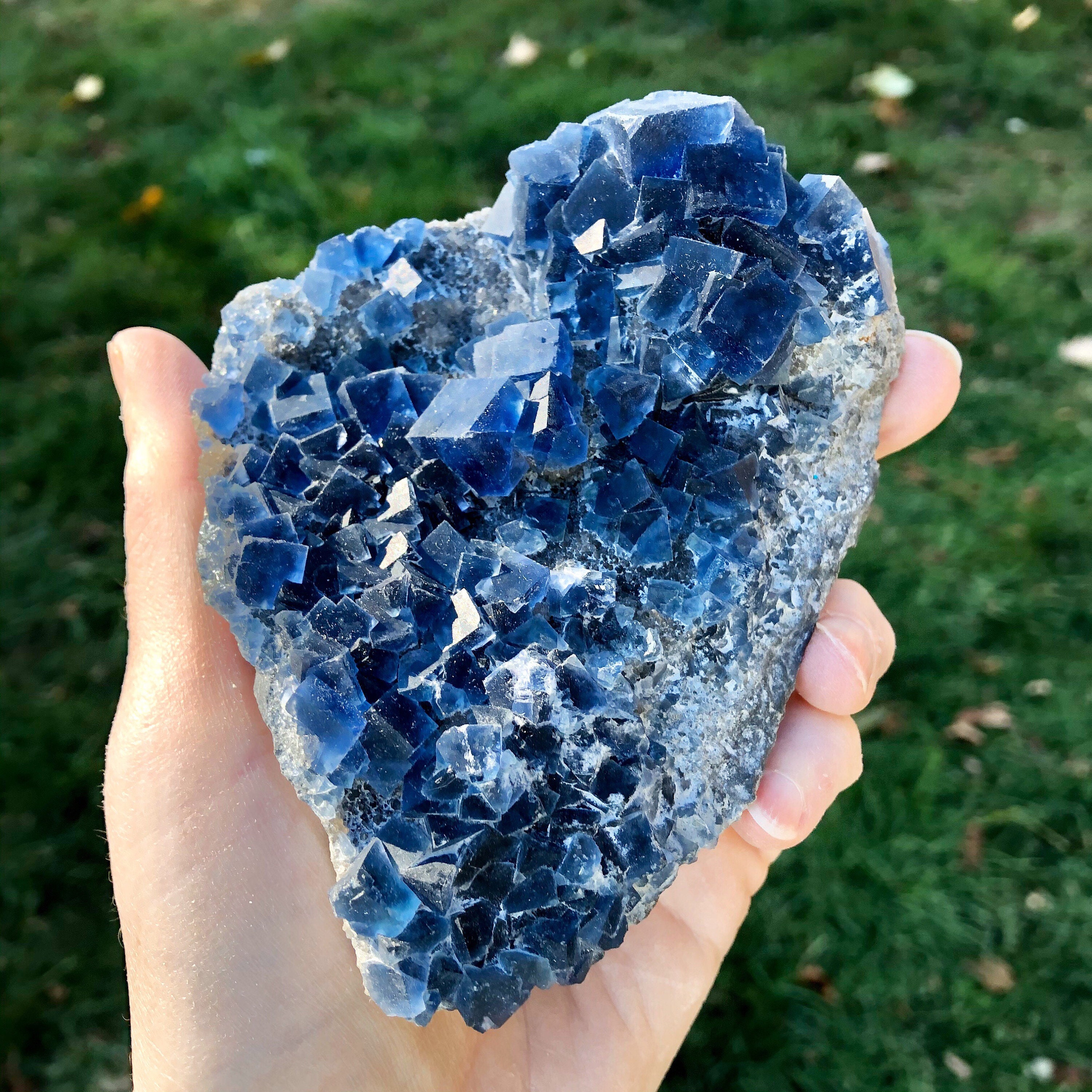 460g Stunning Blue Cubic Crystal Cluster Specimen on Gray Druzy Smoky ...