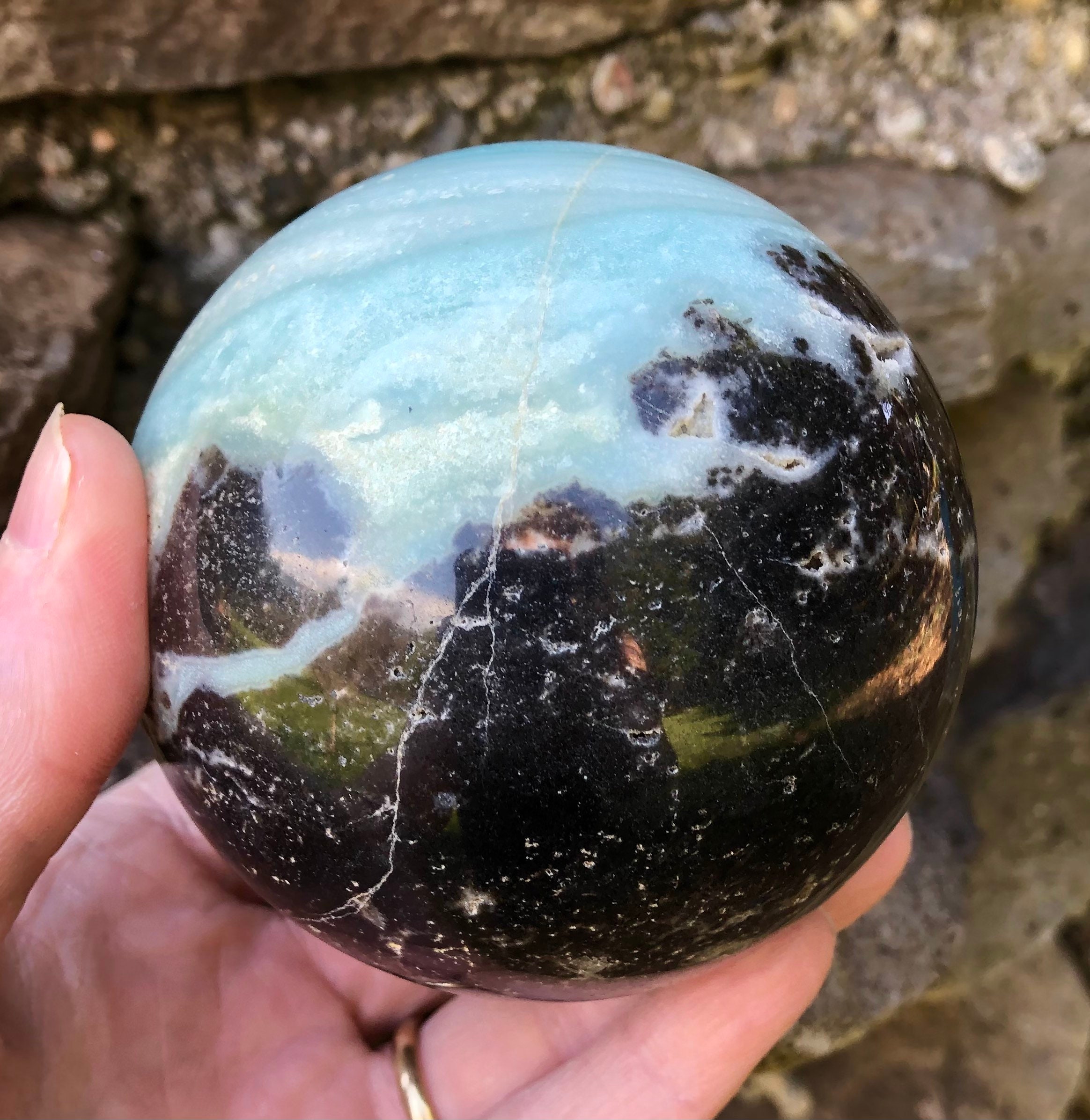 83mm Caribbean Blue aka Chinese Amazonite Sphere Orb Ball Mineral ...