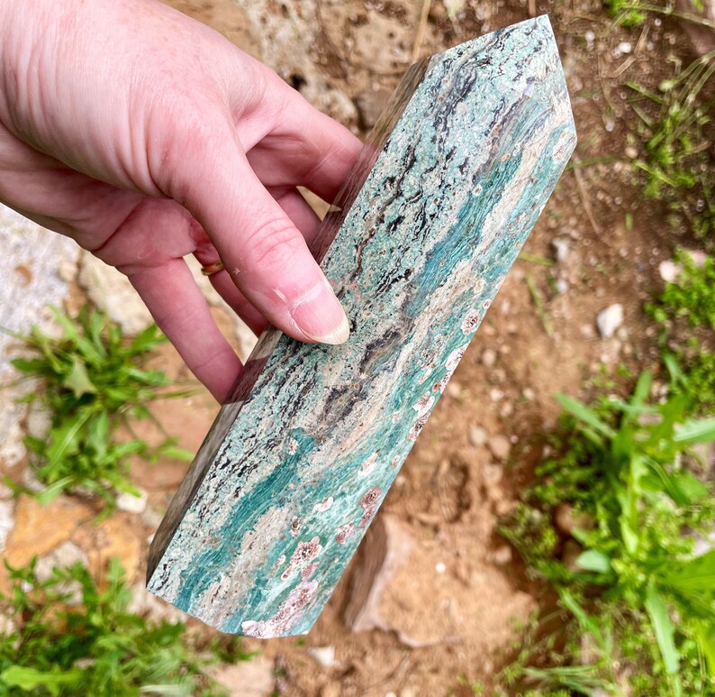 2.1 Lb Green Flower Agate Obelisk Pillar Tower Point Wand - Etsy