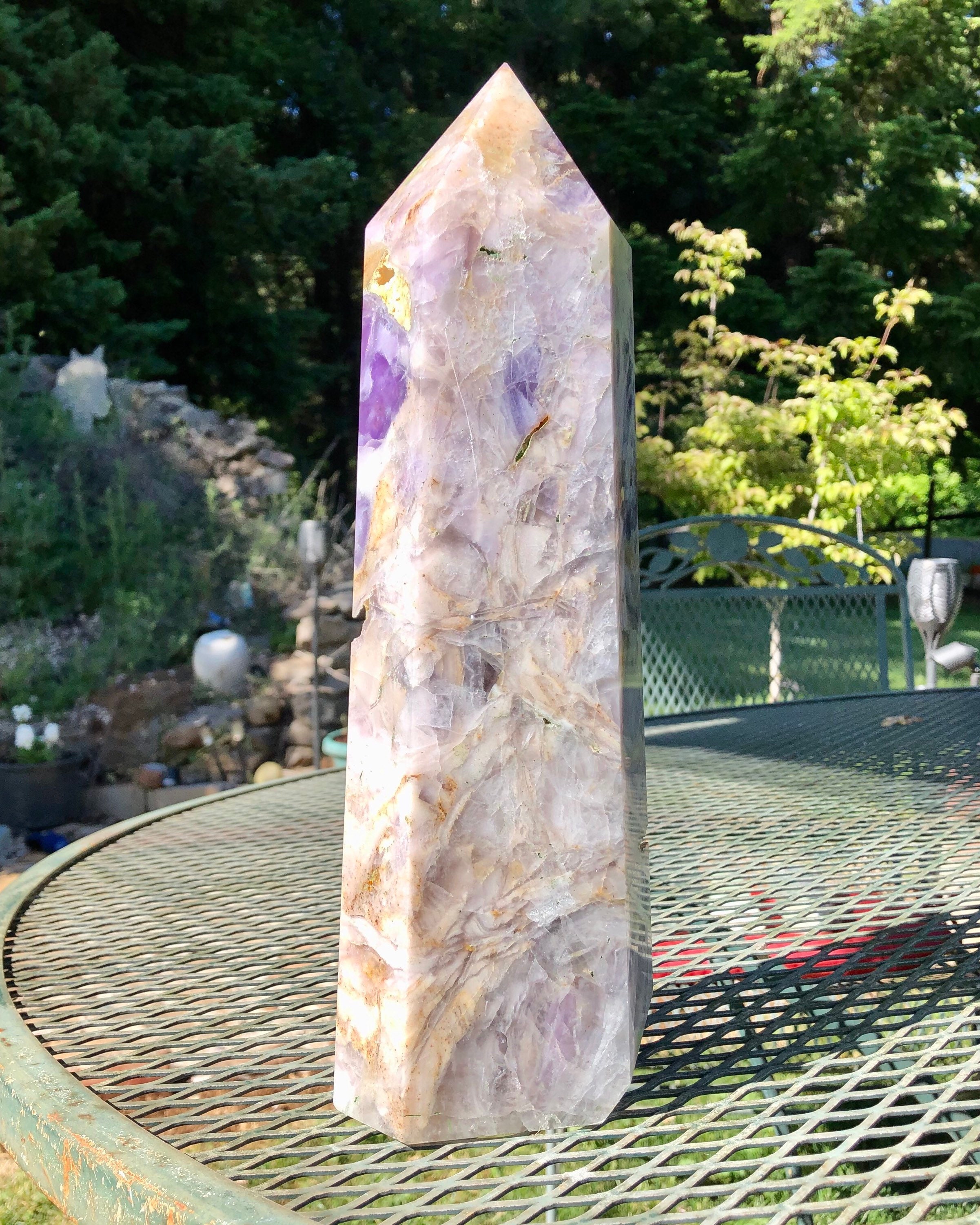 9.6 lbs XL Purple And White Fluorite Obelisk Pillar Tower Point Wand ...