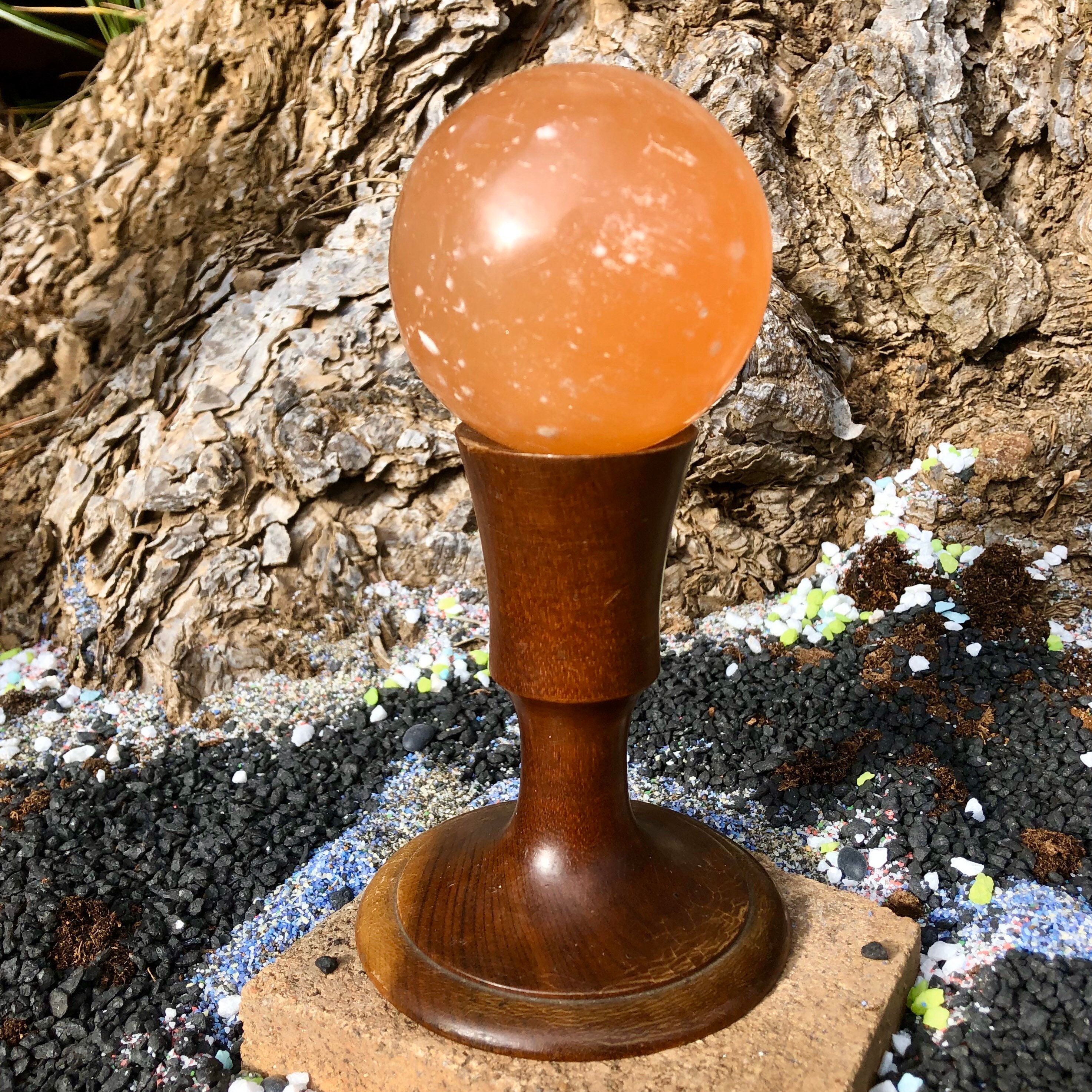 2 Natural Stone Spheres Orbs Balls Orange Calcite And Lapis Lazuli