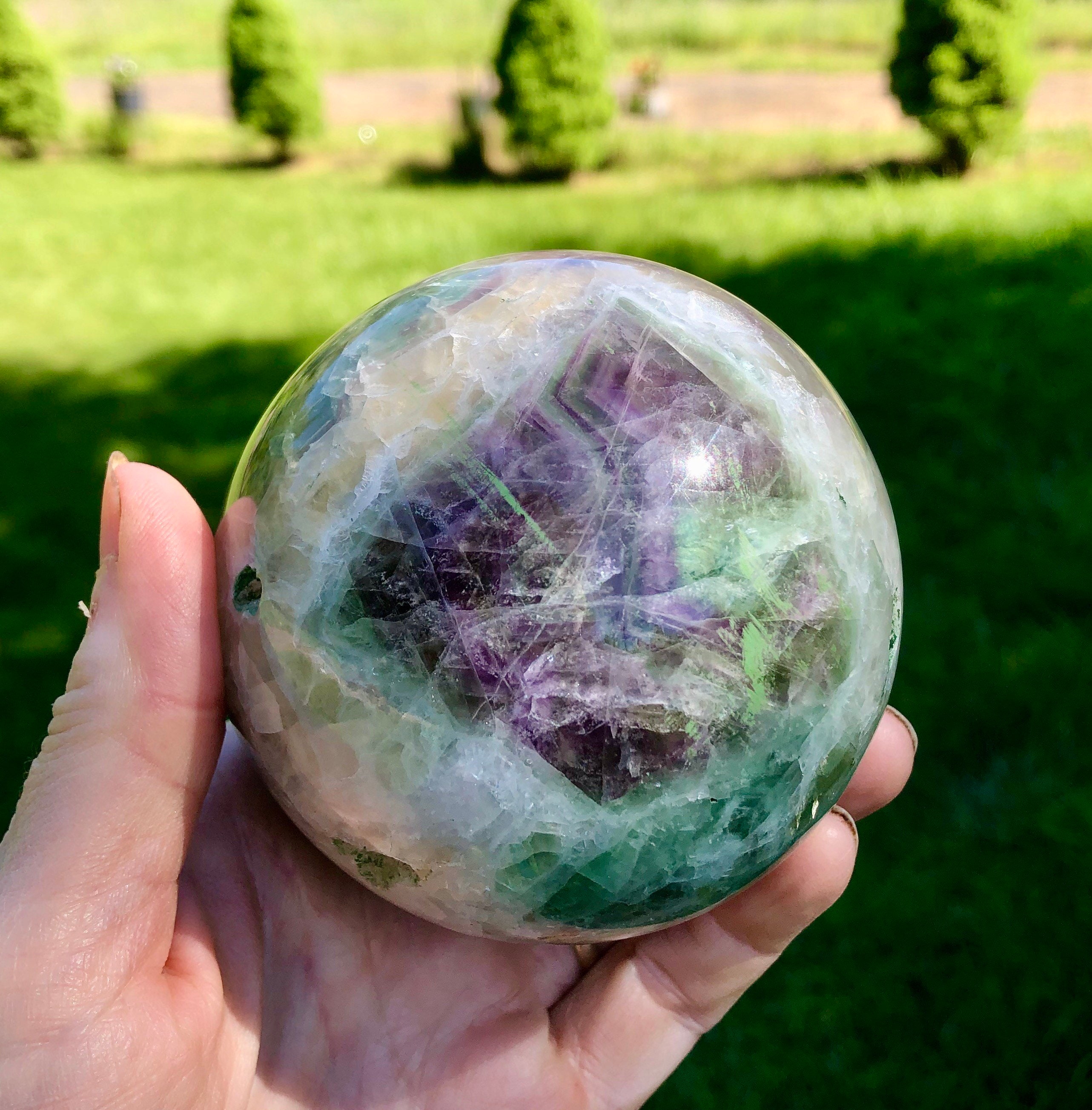 84mm Large Rainbow Fluorite Sphere Orb Ball Mineral Display Specimen