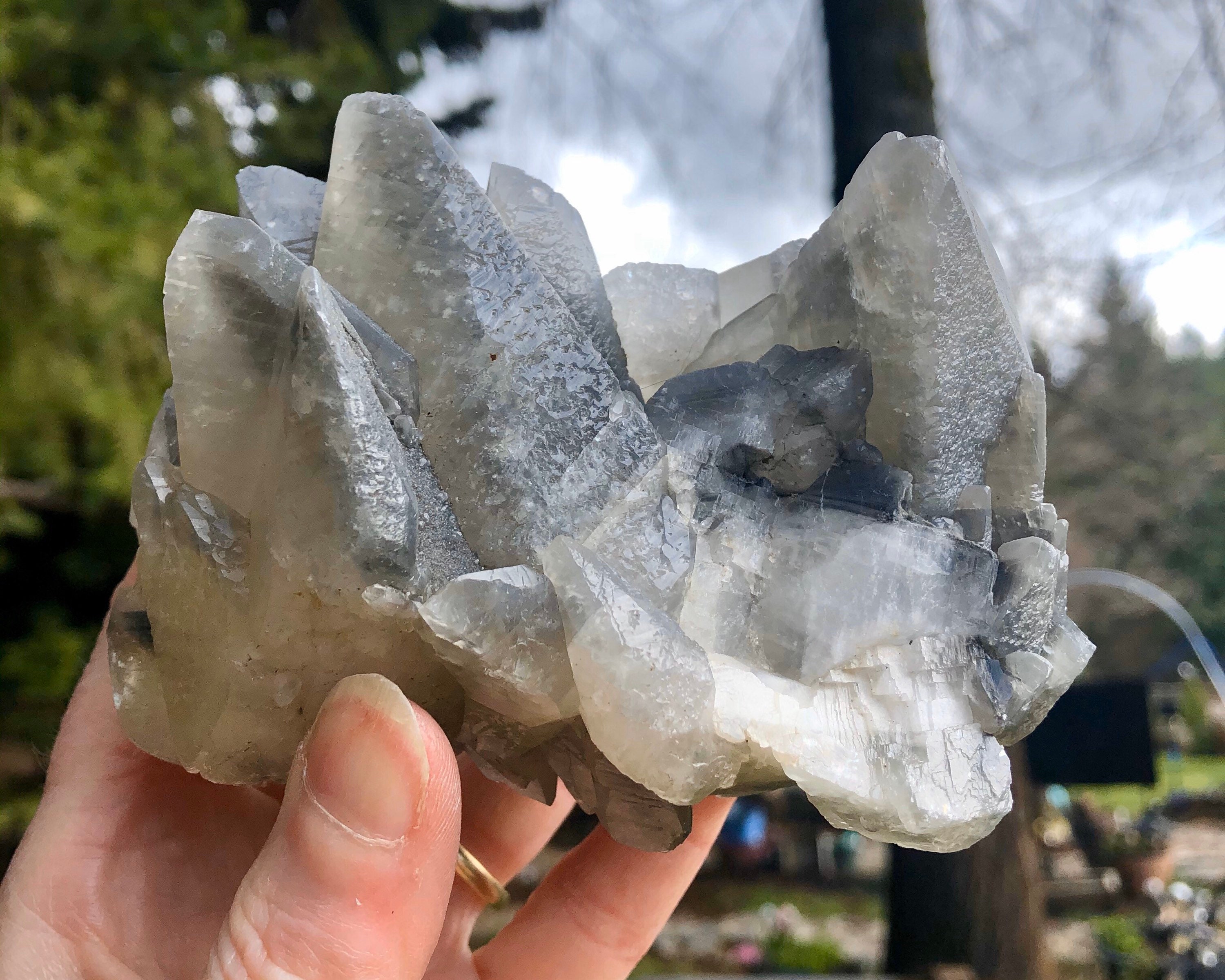 672g Gray Dogtooth Calcite Double Sided Crystal Cluster Mineral Display ...