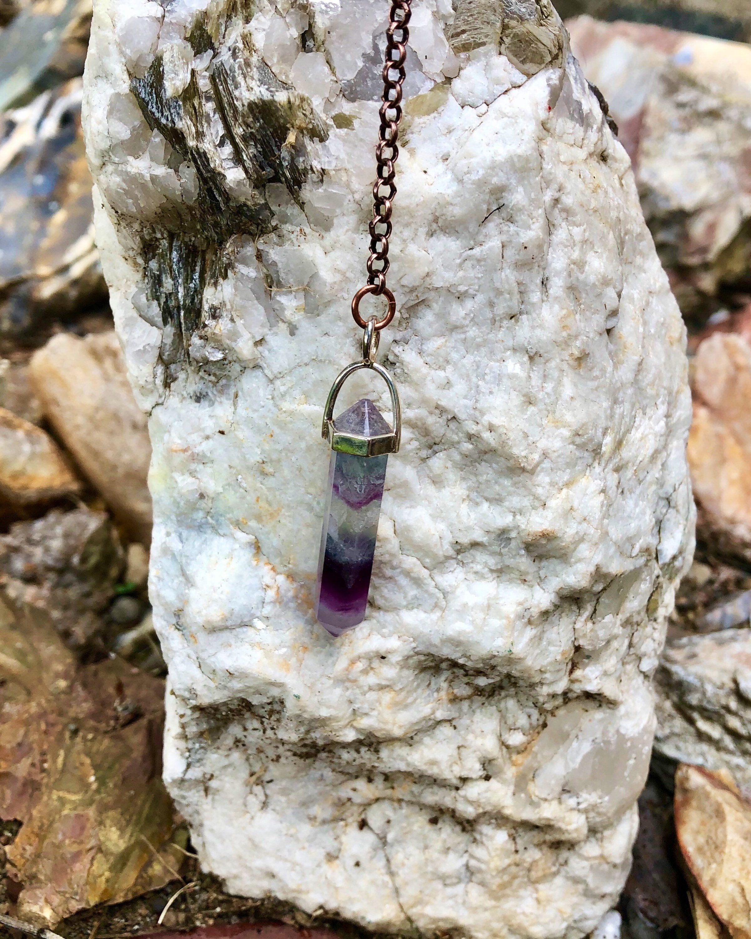 Rainbow Fluorite Pendulum On A Copper Chain For Divine Guidance And Reiki Healing Energy Work