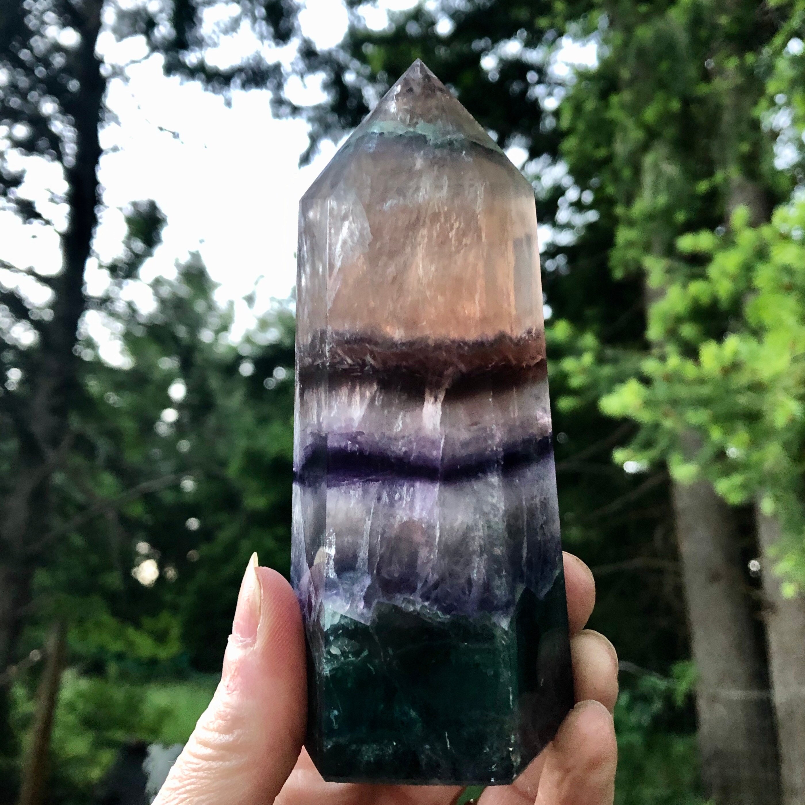 538g Rainbow Fluorite Obelisk Pillar Tower Point Wand Column Mineral ...