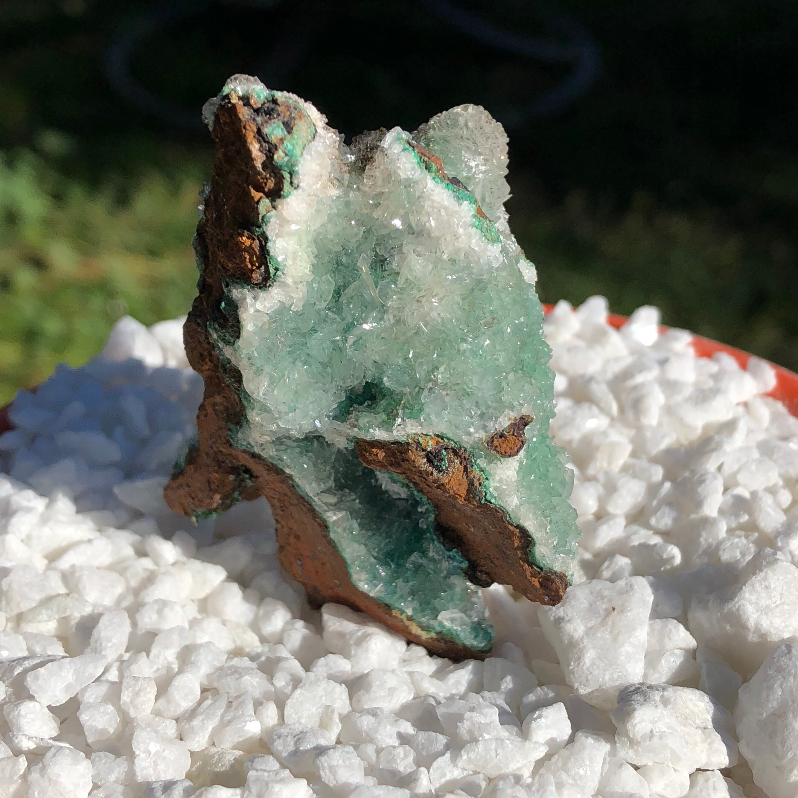 Adamite Druzy crystal cluster in blue and green on matrix