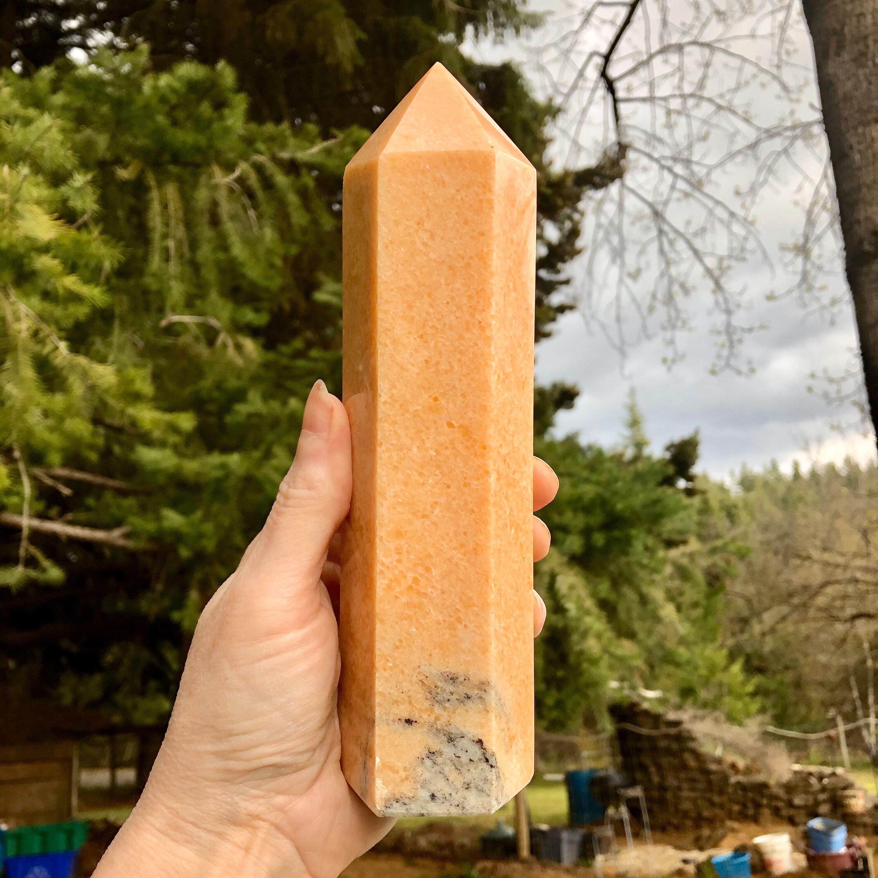 920g Orange Sunstone Quartz Obelisk Pillar Tower Point Wand Column ...
