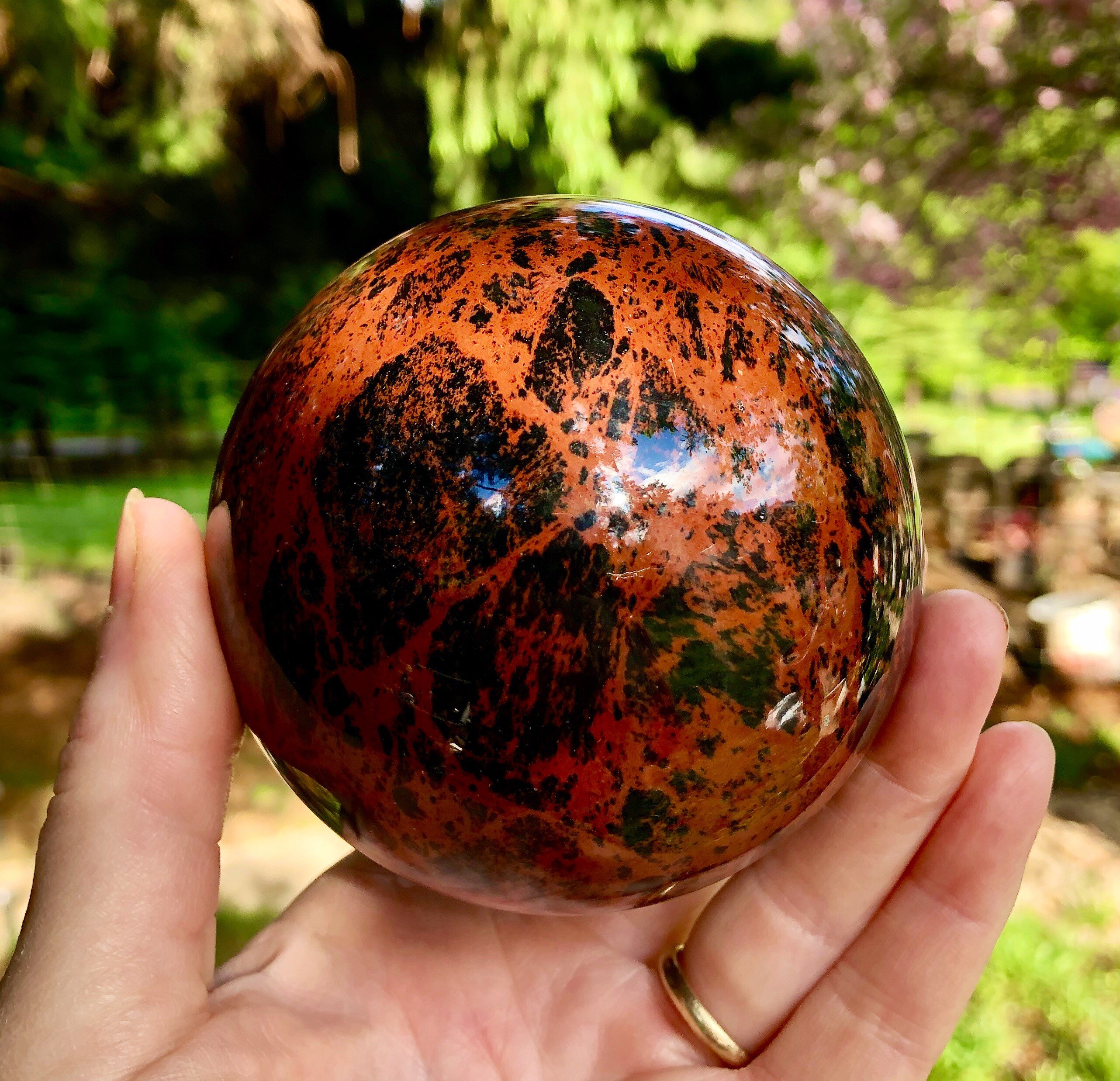 84mm Mahogany Obsidian Natural Stone Sphere Orb Ball Globe Display Specimen