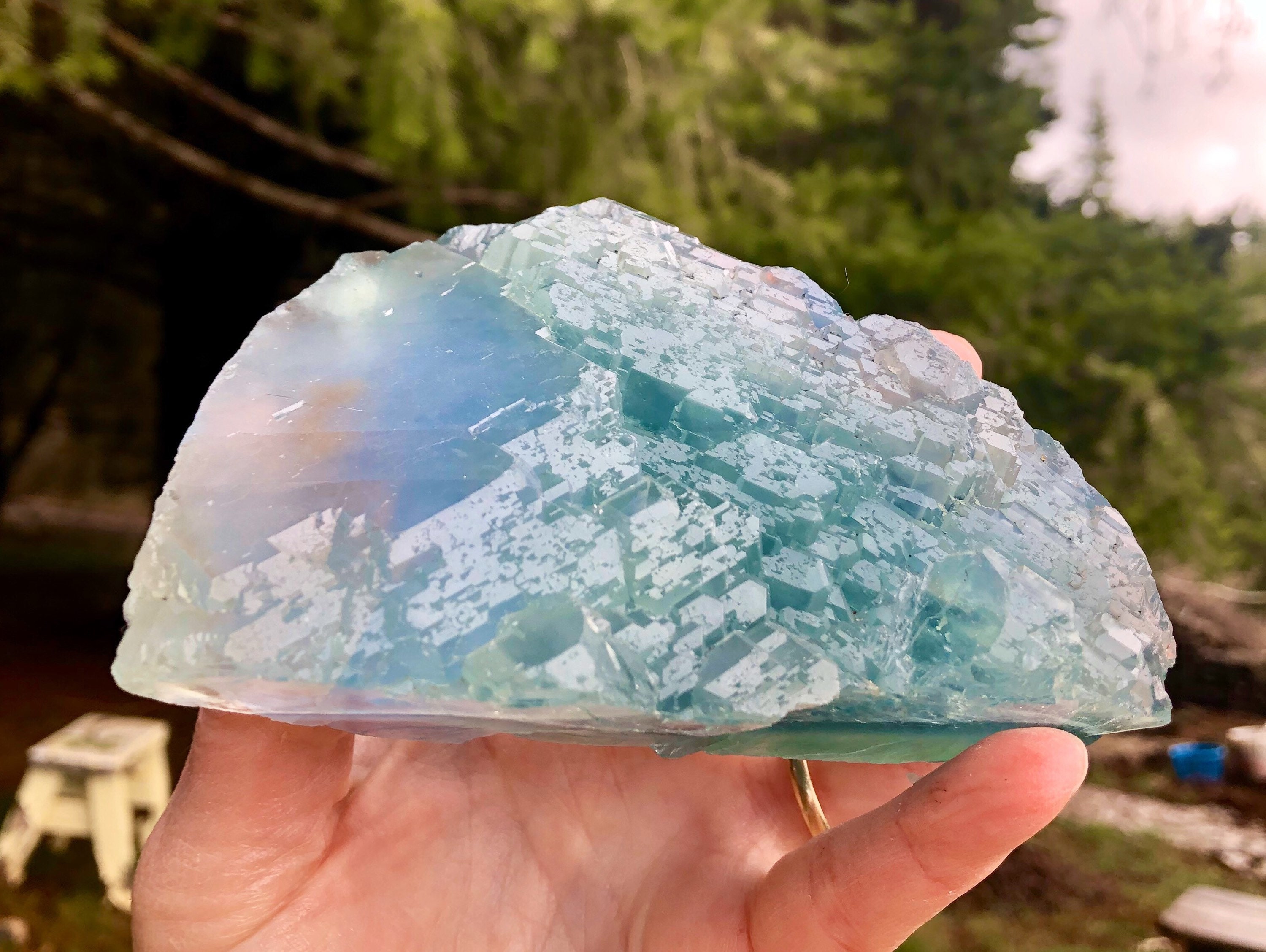 716g Blue Green Ladder Type Fluorite Crystal Cluster Mineral Display ...