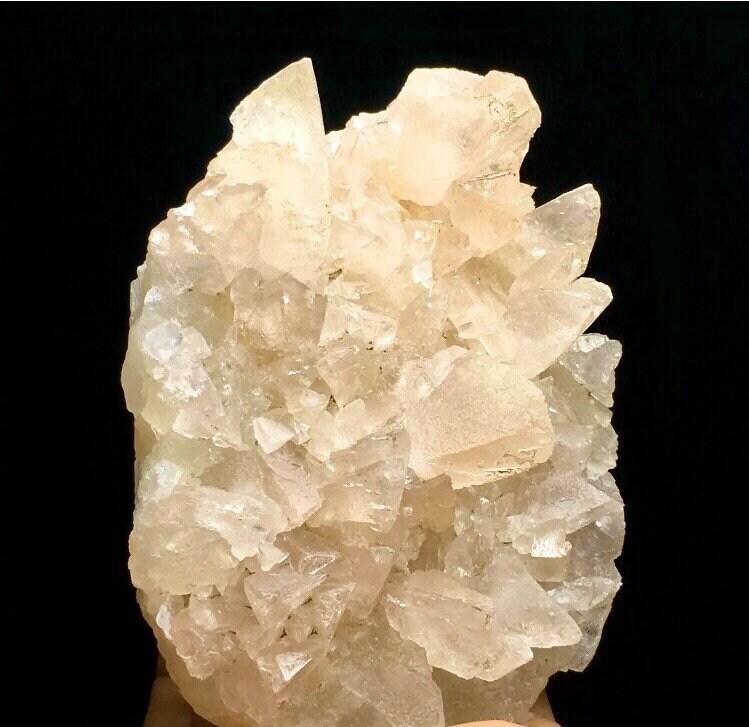 Pale Pink Dogtooth Calcite Fluorescent Crystal Cluster Specimen