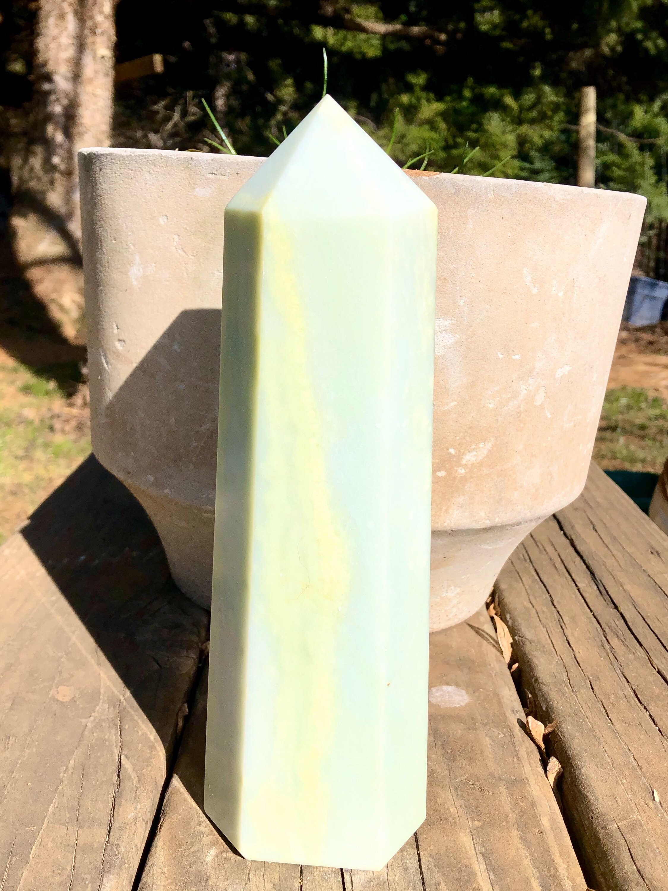 1628g Large Green And Yellow Jade Obelisk Pillar Tower Point Wand ...