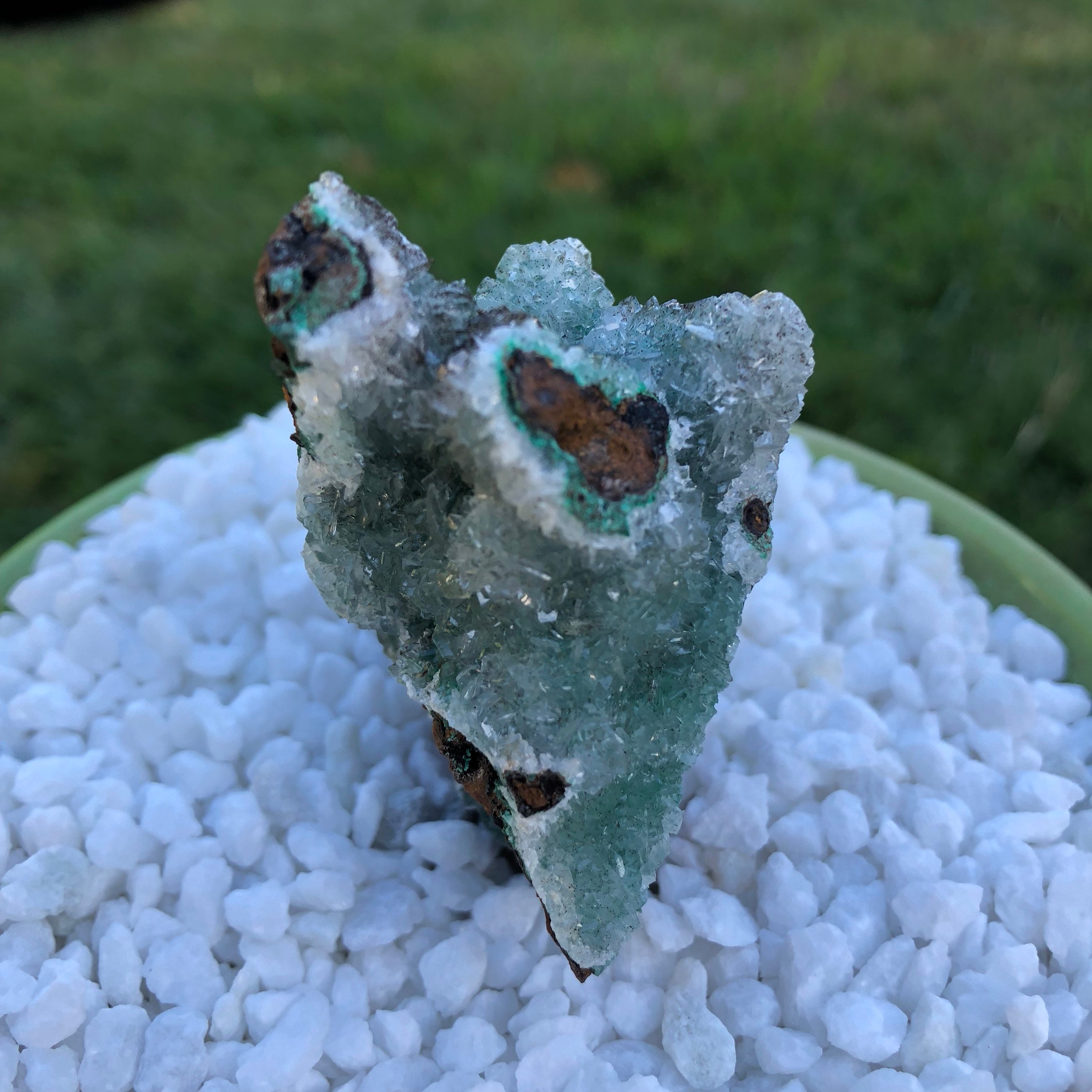 Adamite Druzy crystal cluster in blue and green on matrix