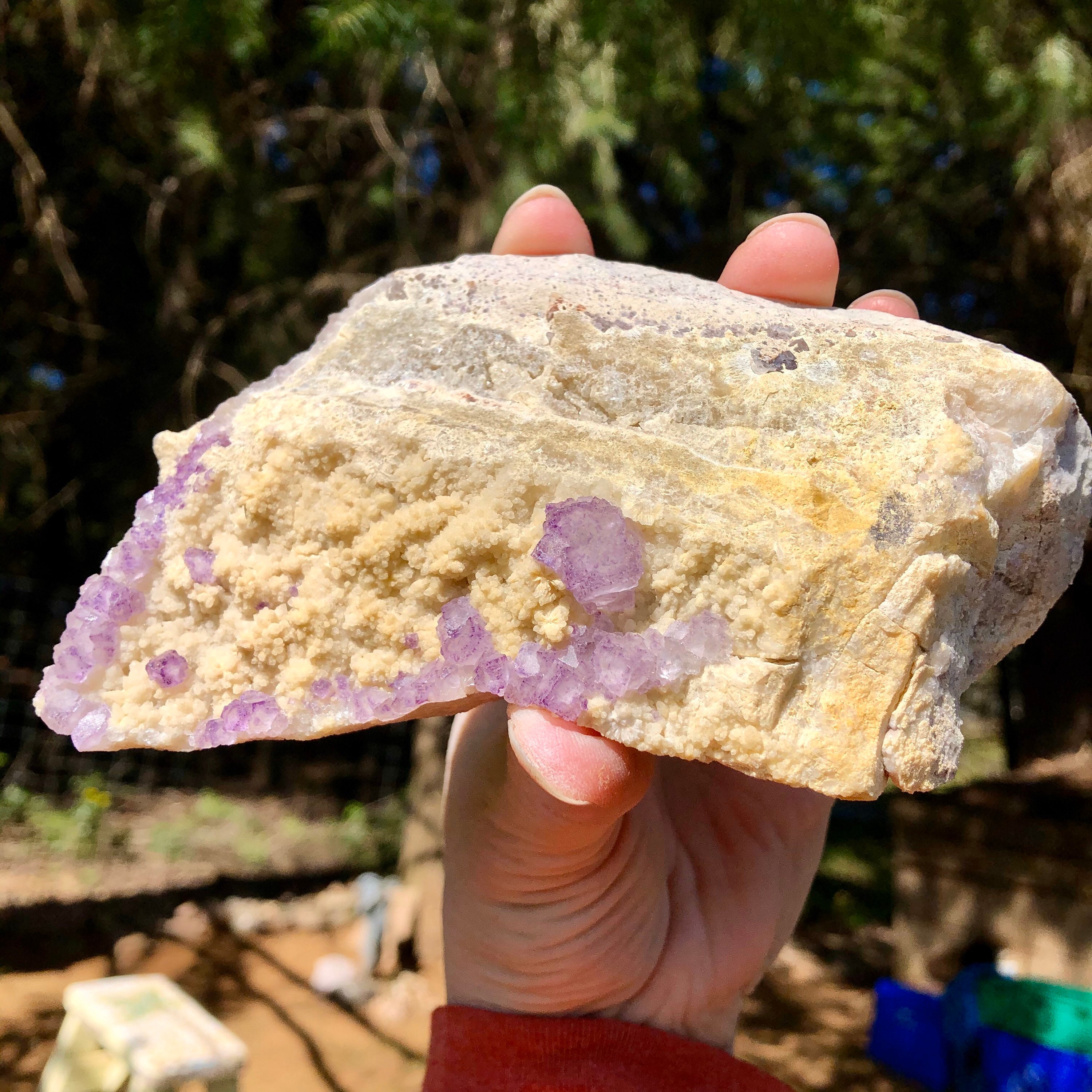 410g Violet Edged Cubic Fluorite On Yellow Stalactic Calcite Crystal ...