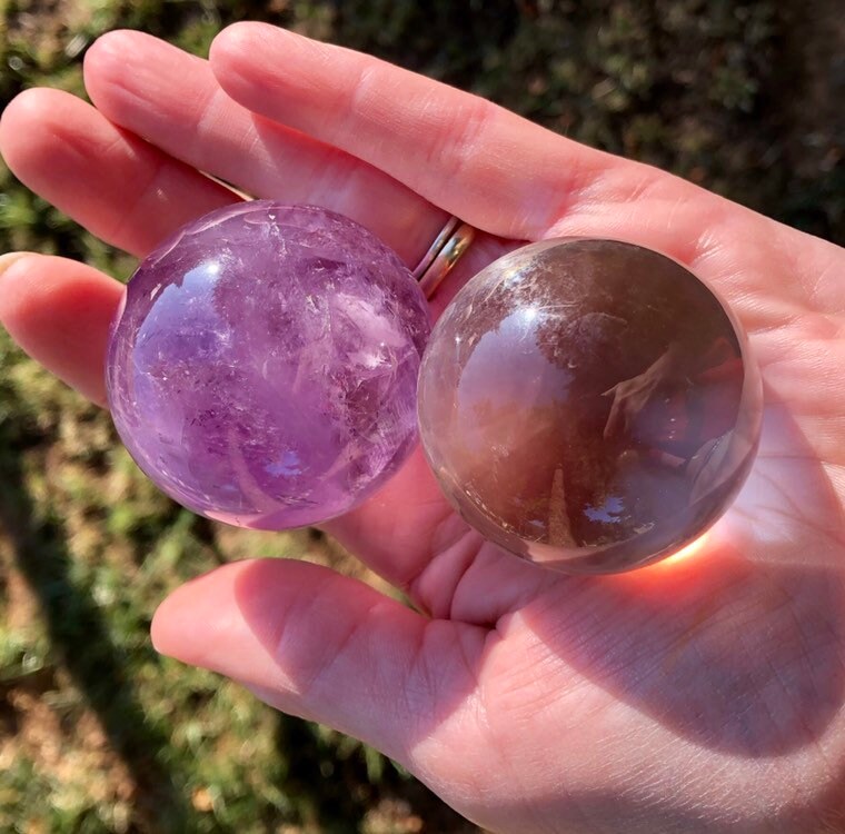 Amethyst and Quartz natural stone spheres or orbs