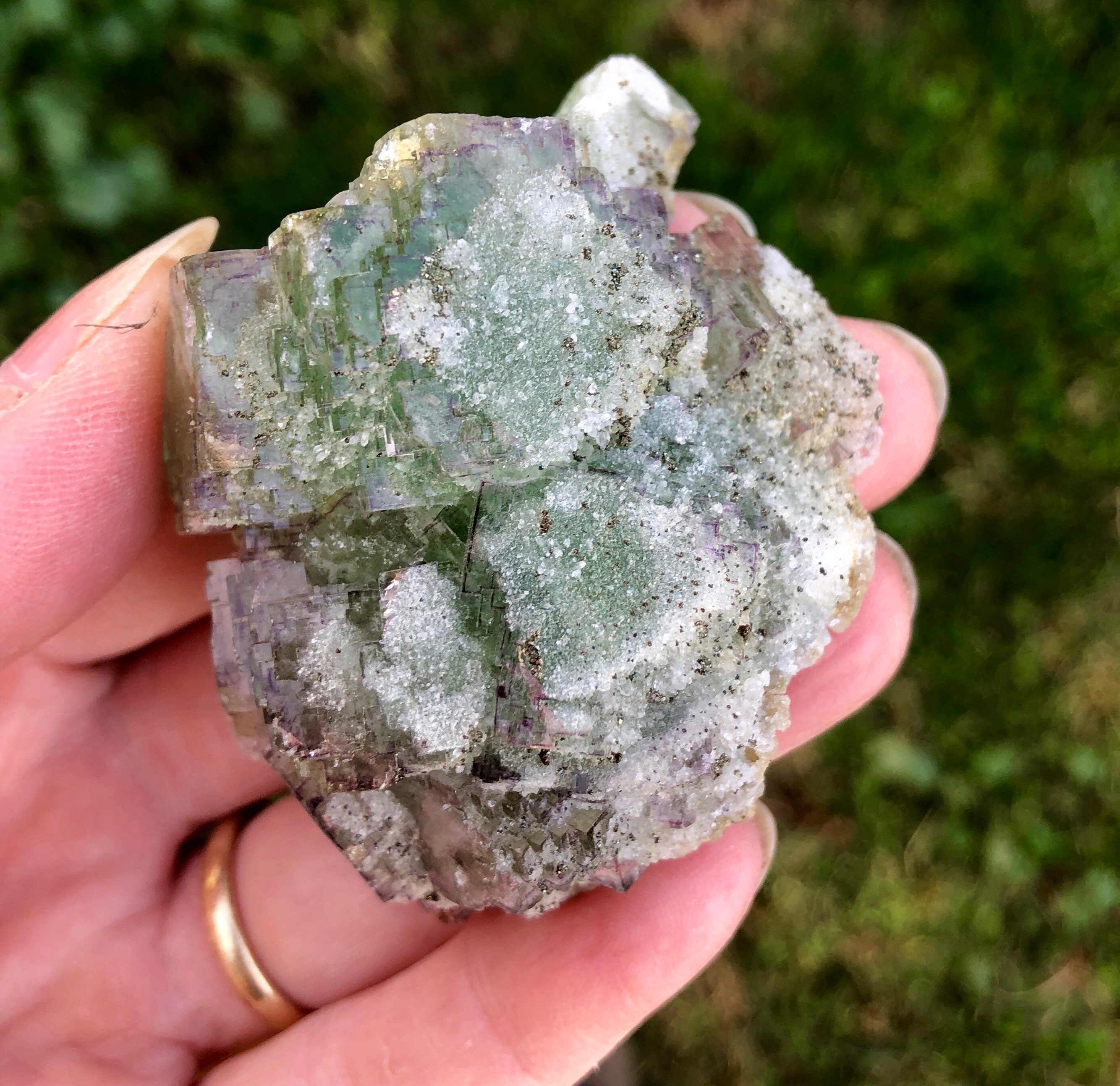 Rare Green and Purple Fluorite Crystal Cluster with Druzy Calcite and ...