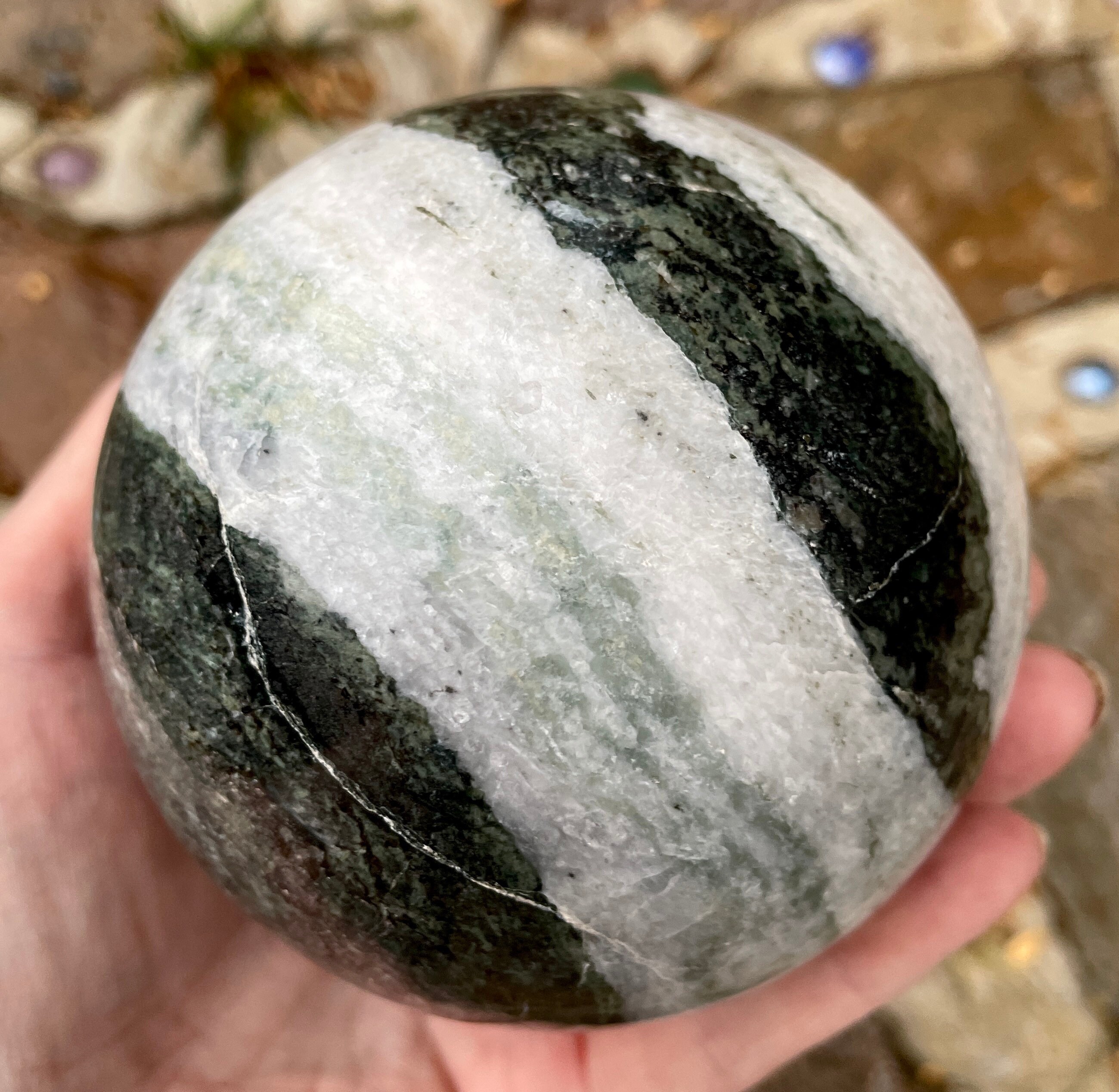90mm Zebra Stone aka Yin Yang Stone Sphere Orb Ball Mineral Display ...