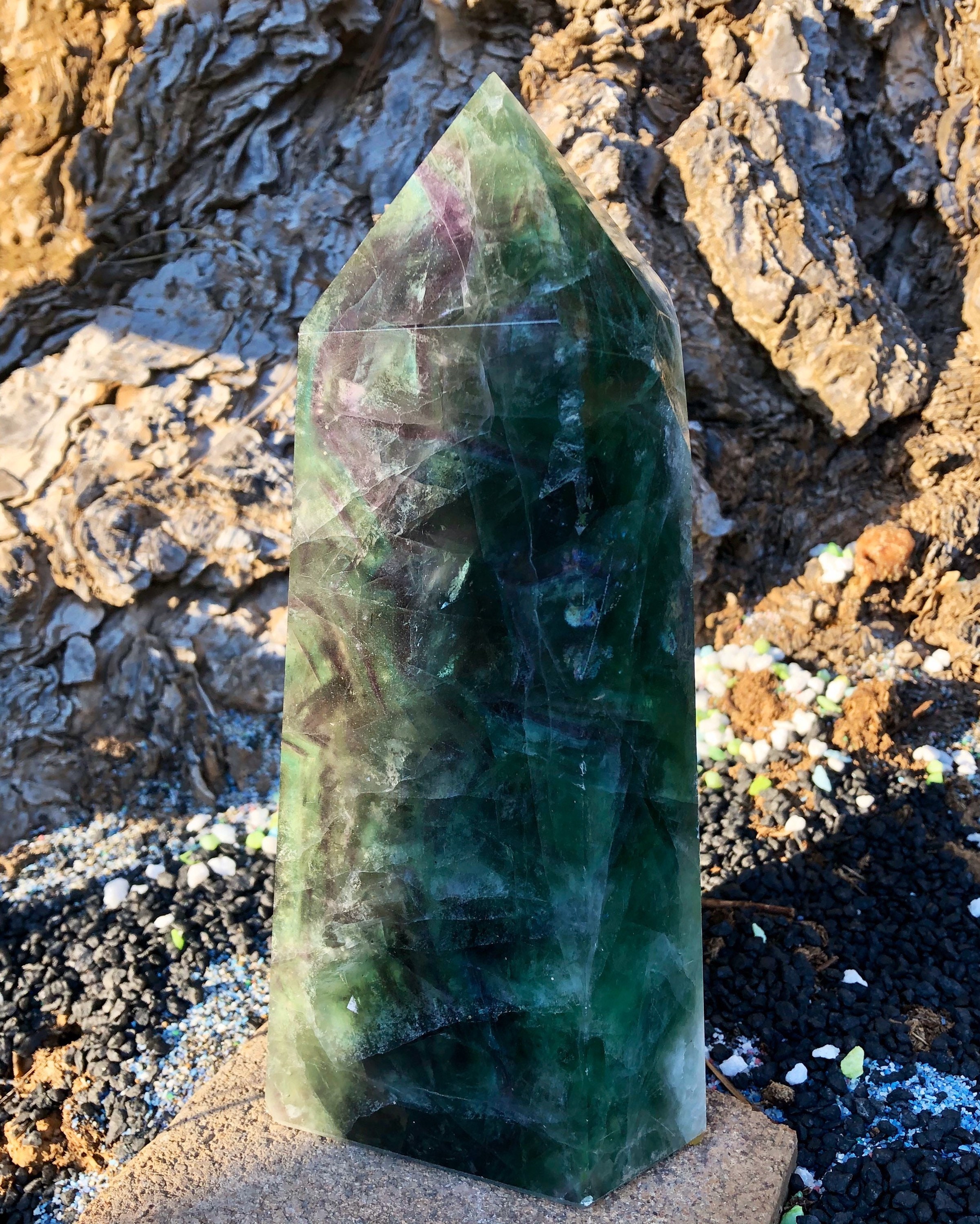 1884g Big Rainbow Fluorite Obelisk Pillar Tower Point Wand Column ...