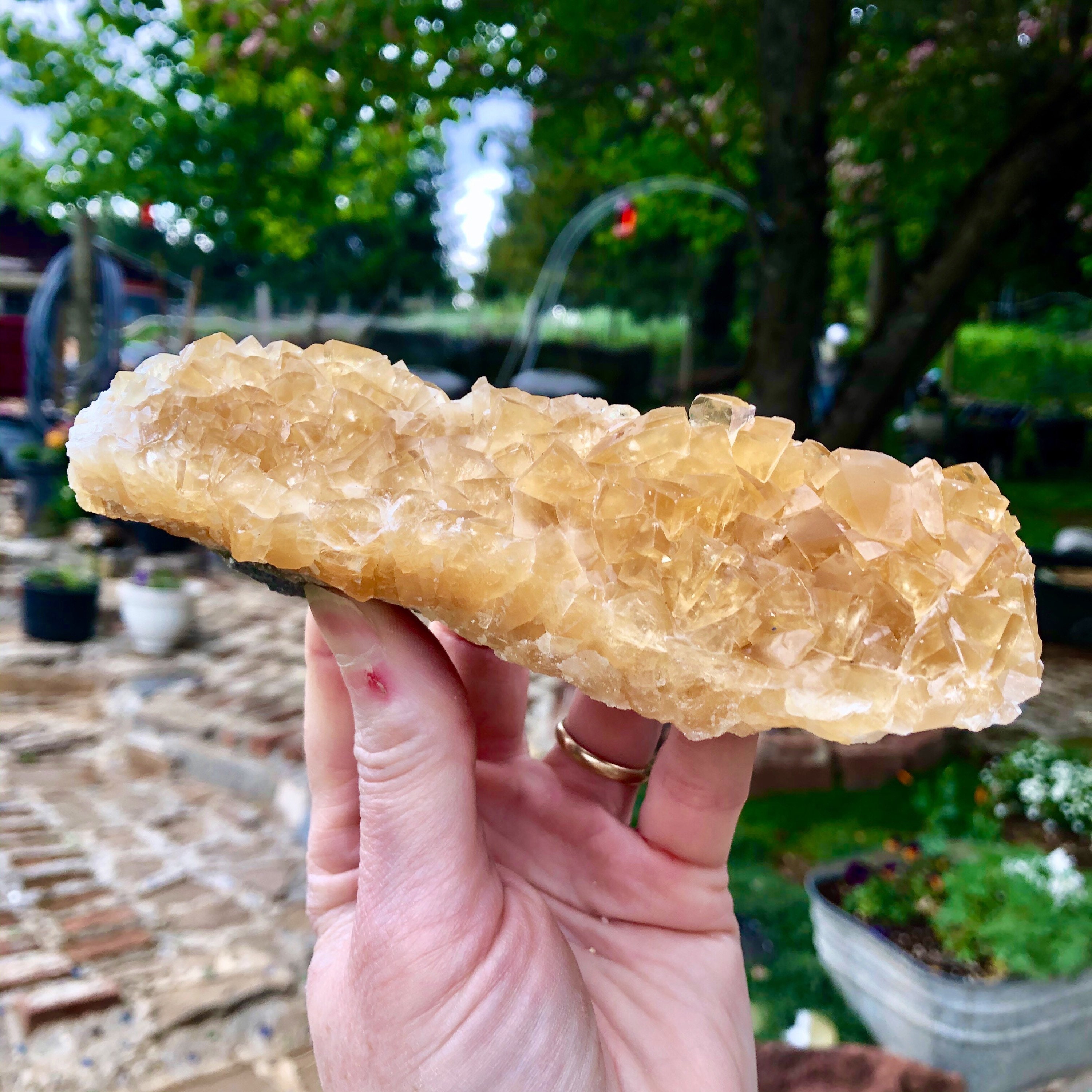 360g Golden Yellow Cubic Calcite Crystal Cluster Mineral Display Specimen