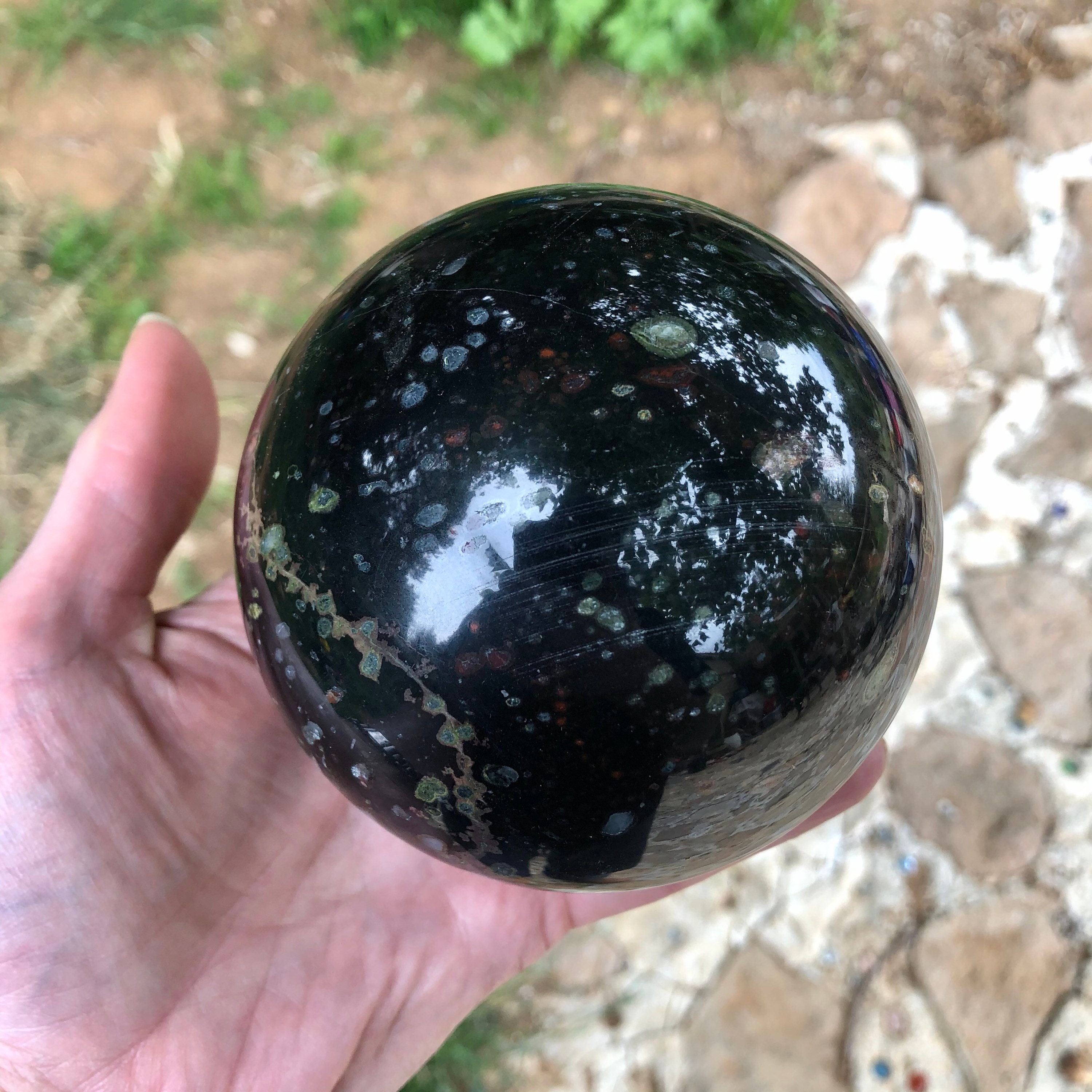 96mm Plum Blossom Jasper Sphere Orb Ball Mineral Display Specimen
