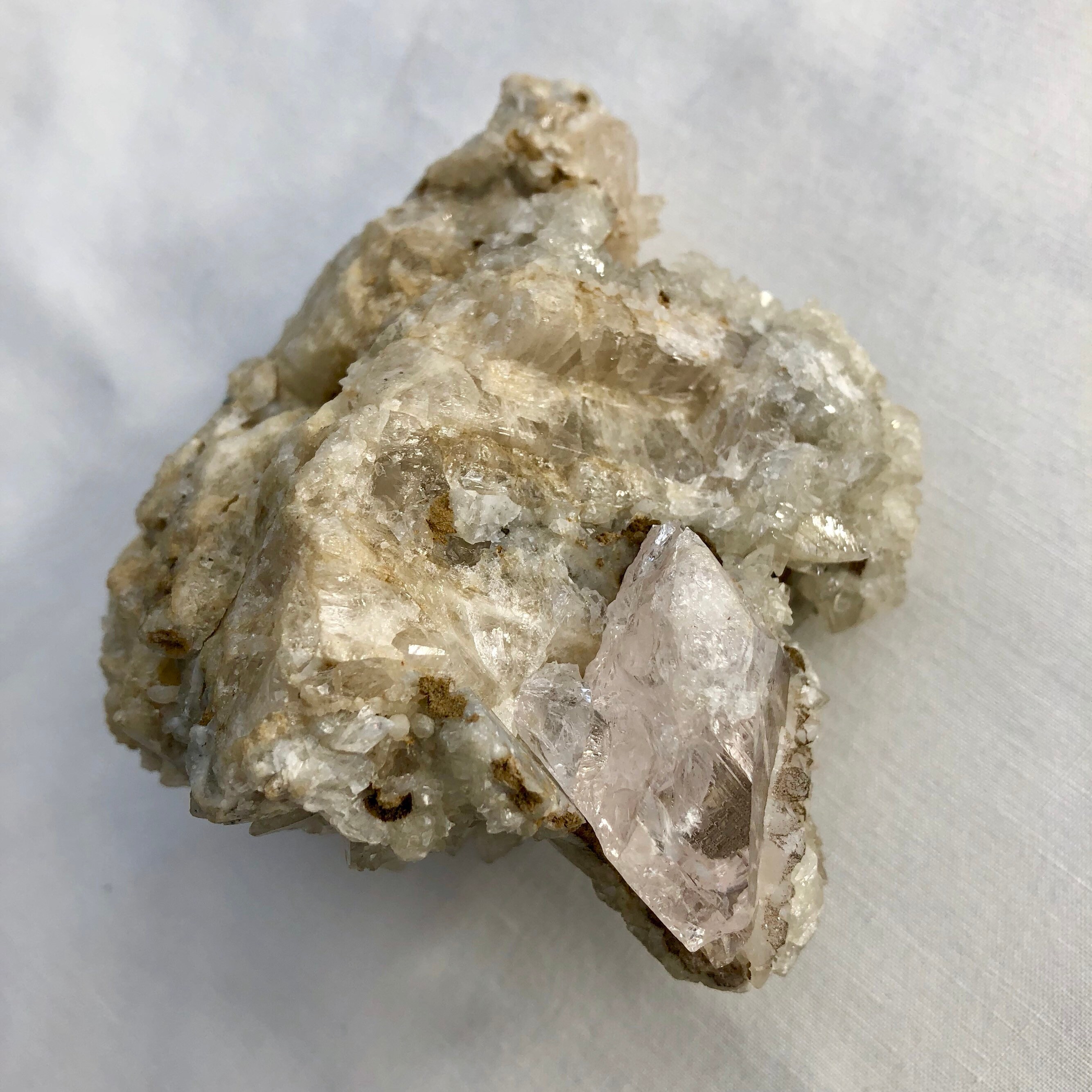 Dogtooth Calcite Crystal Cluster with big pink Crystals attached to Cluster