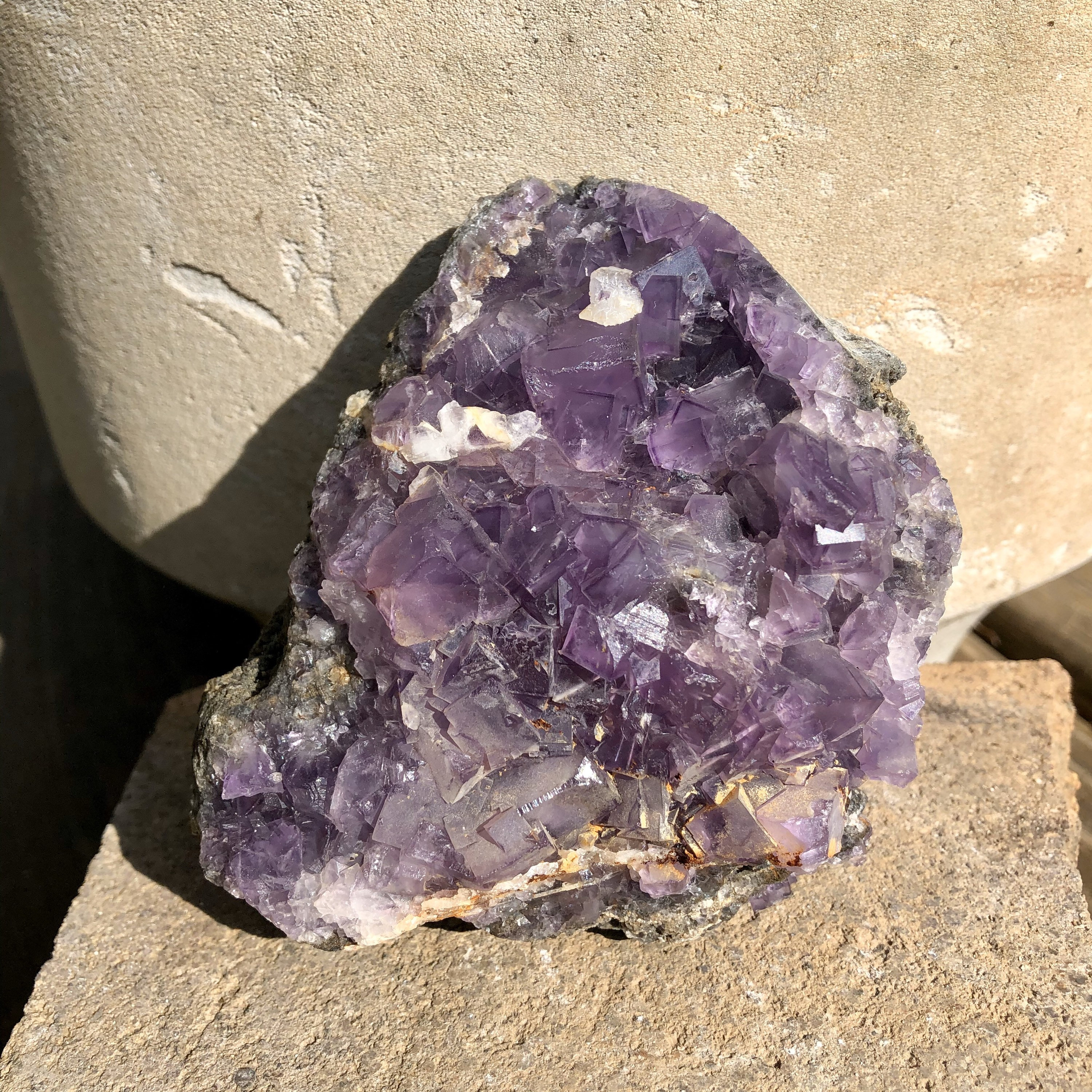 338g Purple Cubic Fluorite With White Calcite Crystal Cluster Mineral ...