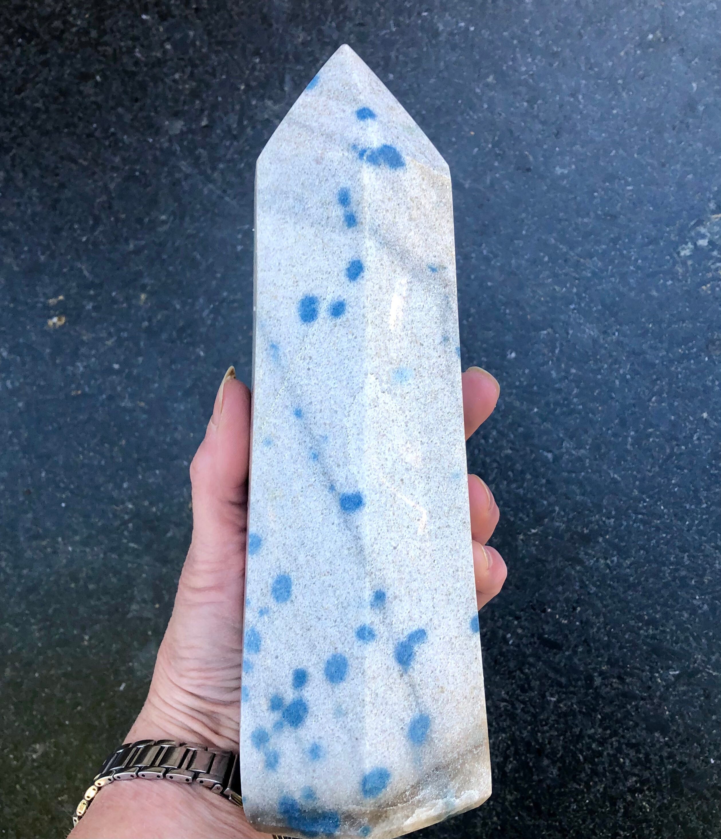 3.56 lb K2 Stone Azurite and Granite Obelisk Pillar Tower Point Wand ...