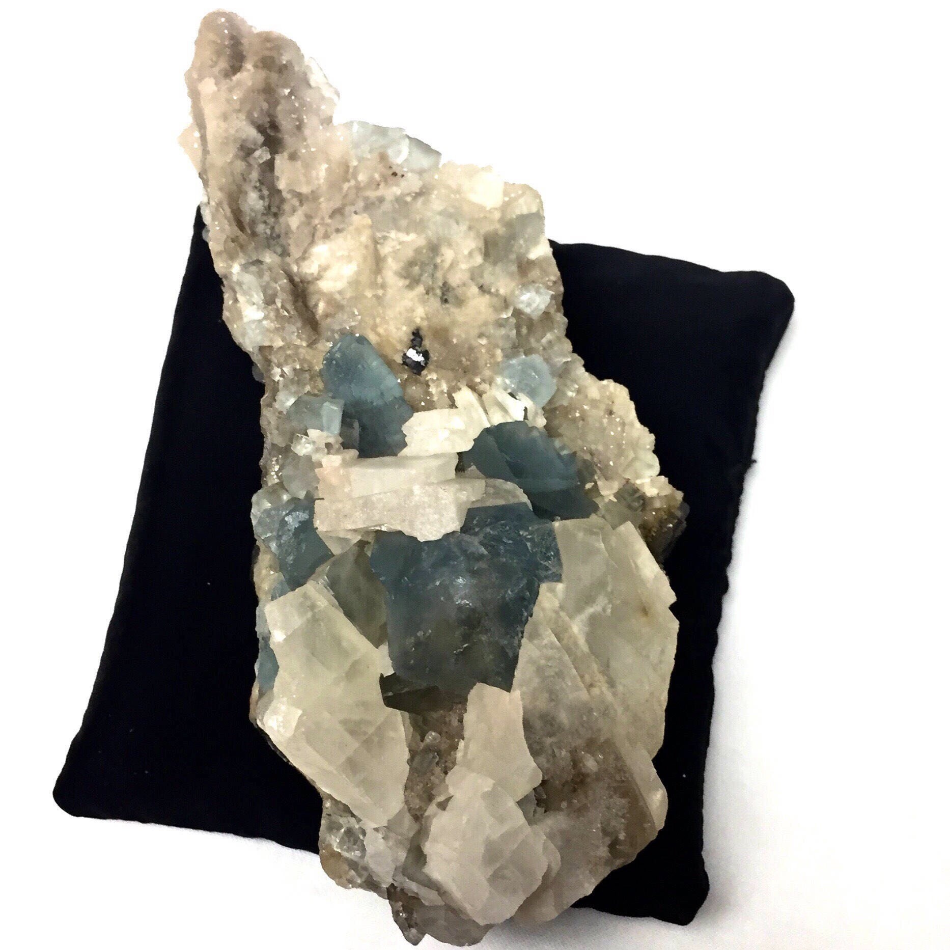 Blue Fluorite, Calcite, Hematite double sided Druzy crystal cluster on ...