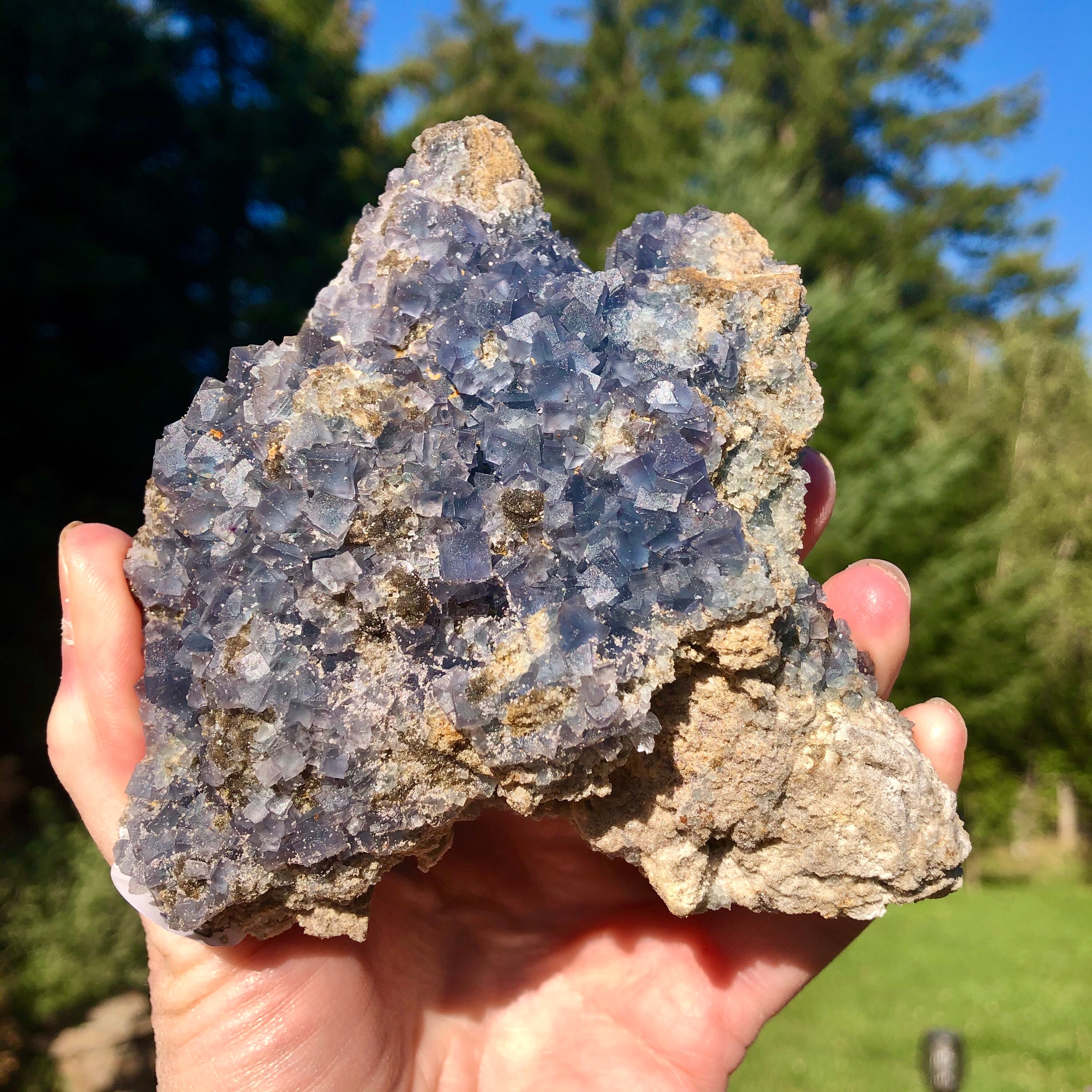 504g Blue Cubic Fluorite Crystal Cluster Mineral Display Specimen