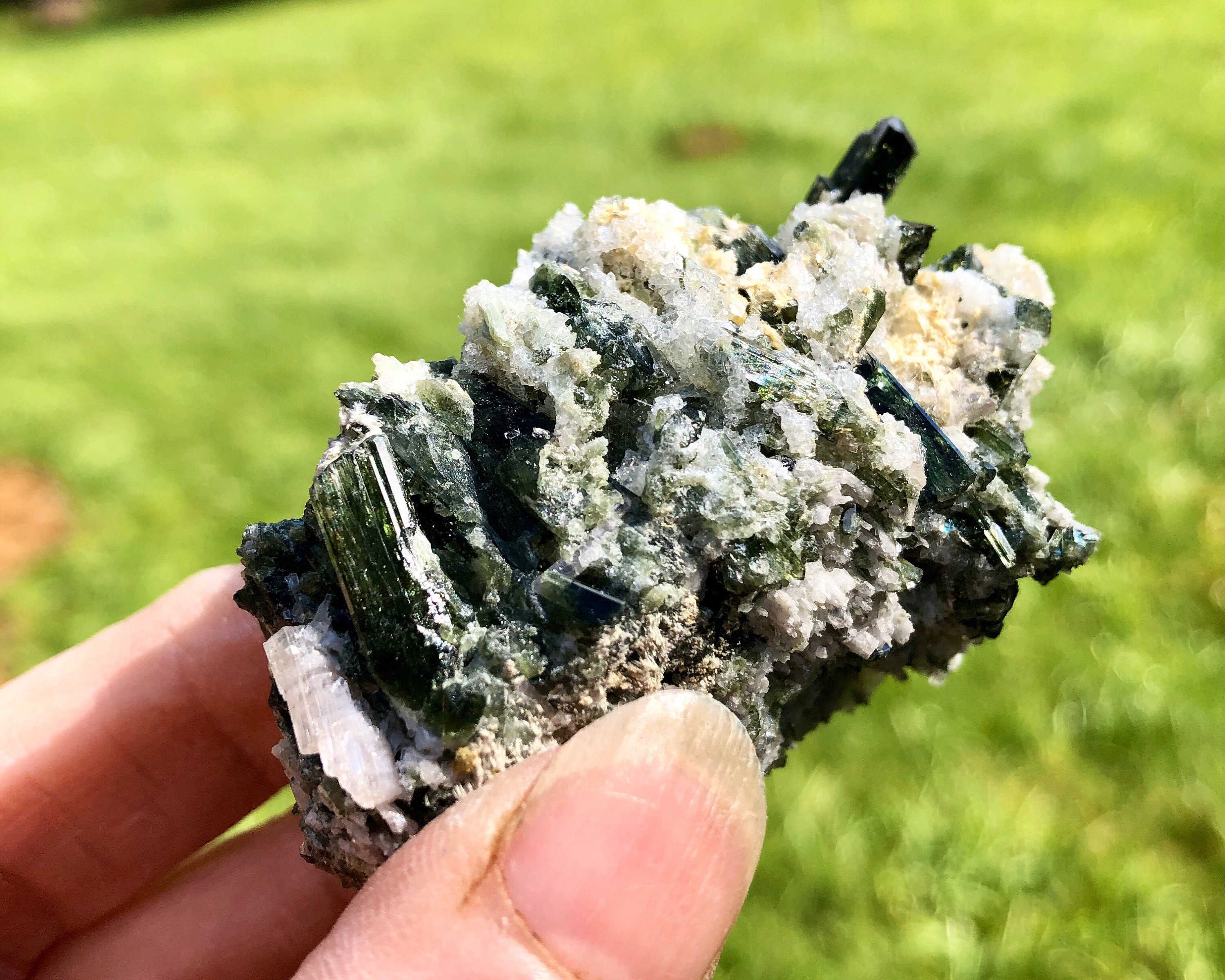 78g Green Diopside with Quartz and Calcite Crystal Cluster Specimen