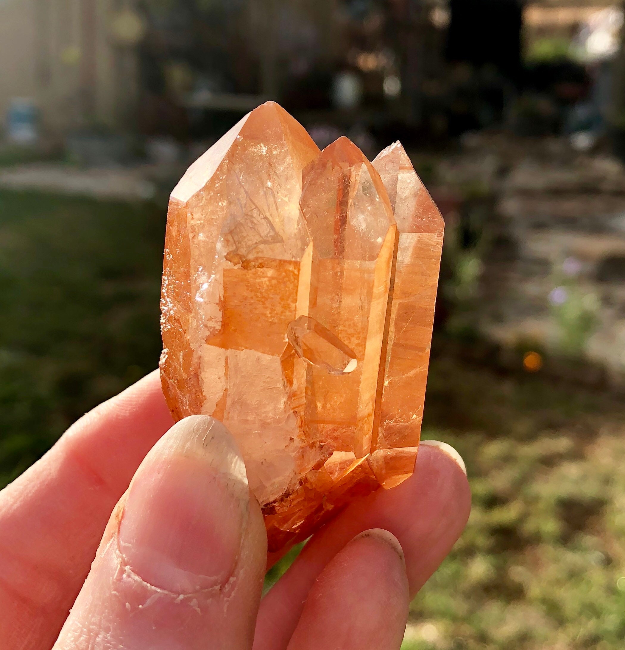 Triple Tangerine or Tangerose Quartz Crystal Cluster with double ...