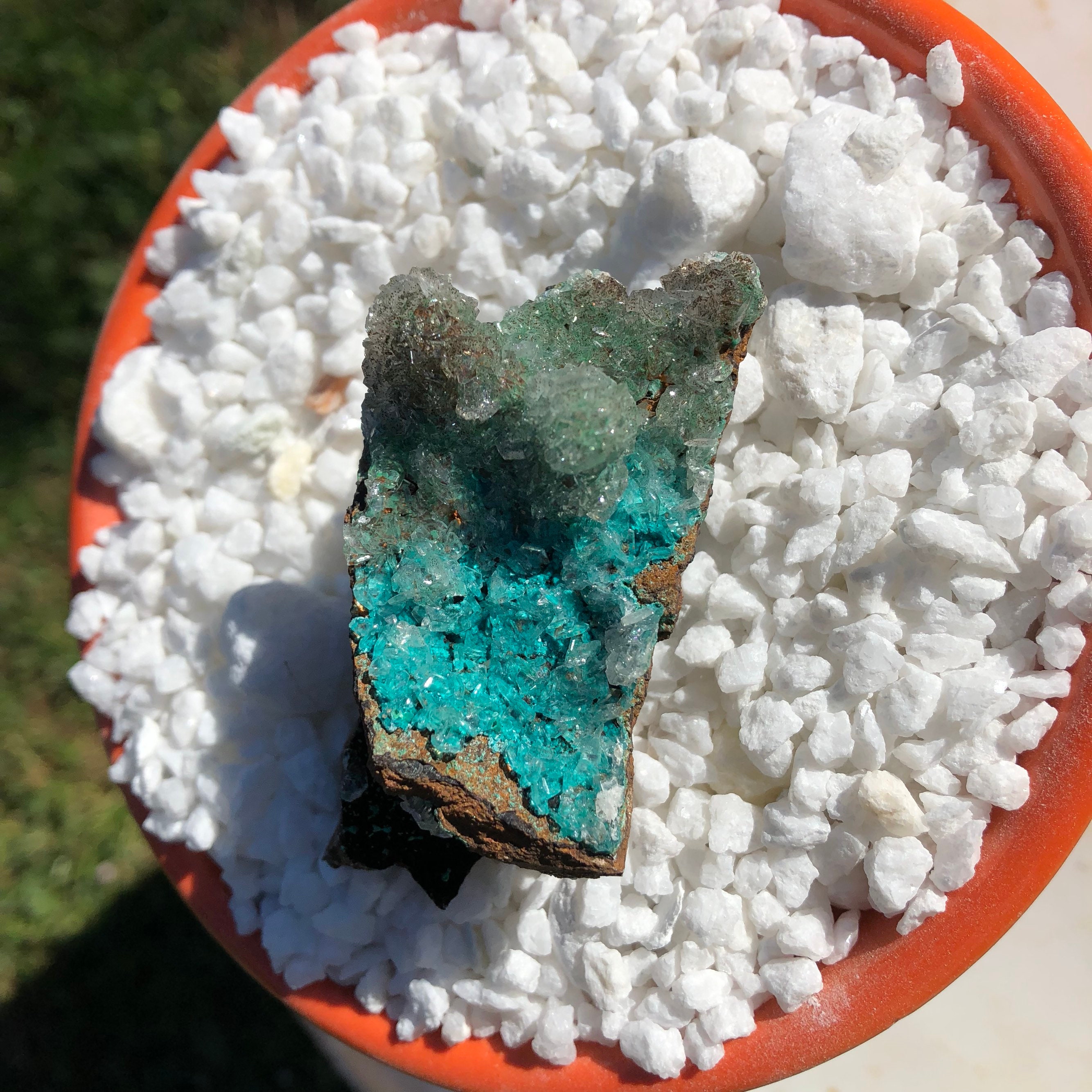 Adamite Druzy crystal cluster in blue and green on matrix
