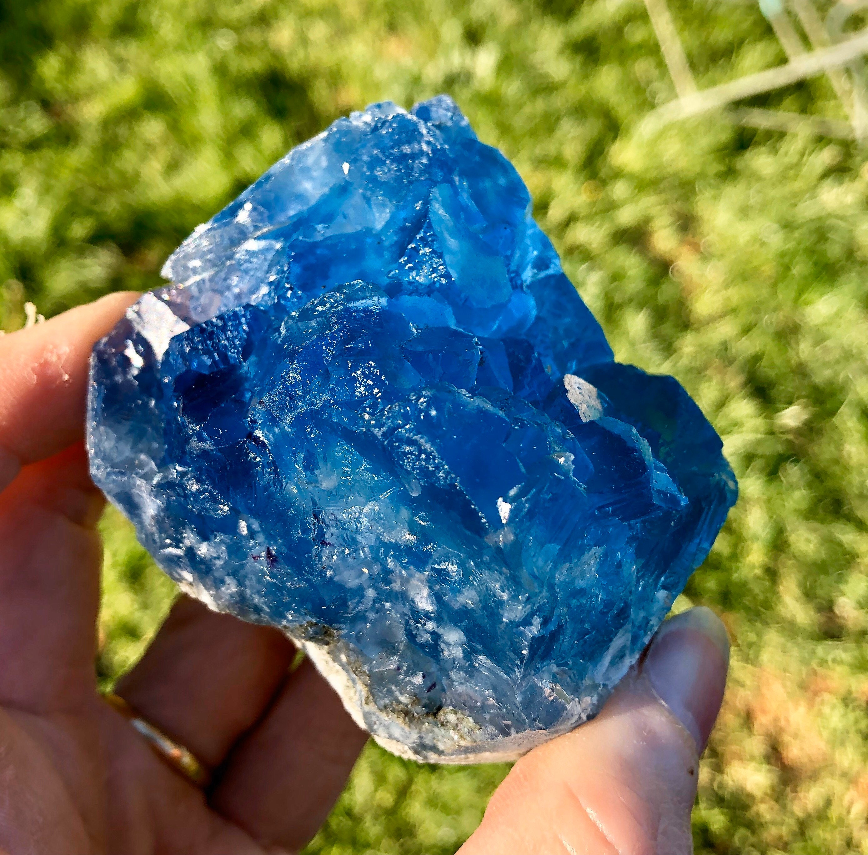 Bright Blue Cubic Trapezoidal Fluorite Crystal Cluster Specimen