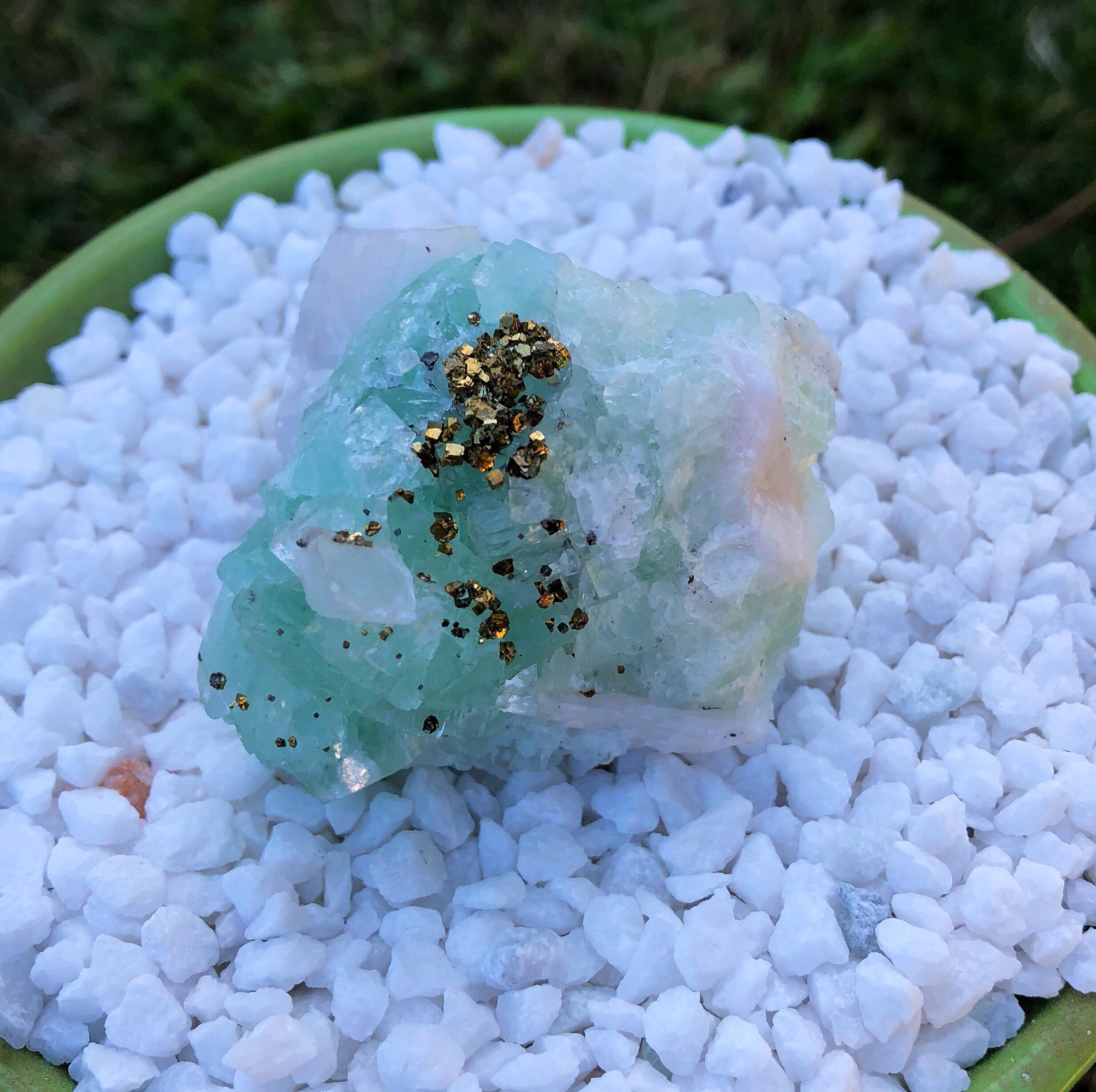 Green Fluorite Cluster with Hematite