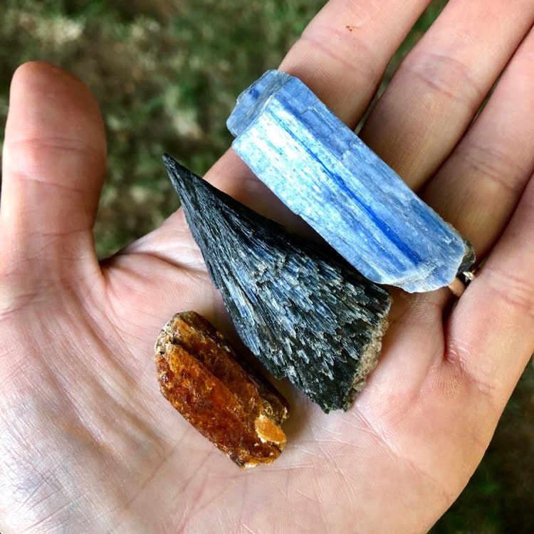 3 Kyanite Specimens 1 each of Blue Kyanite Black Kyanite and Orange Kyanite