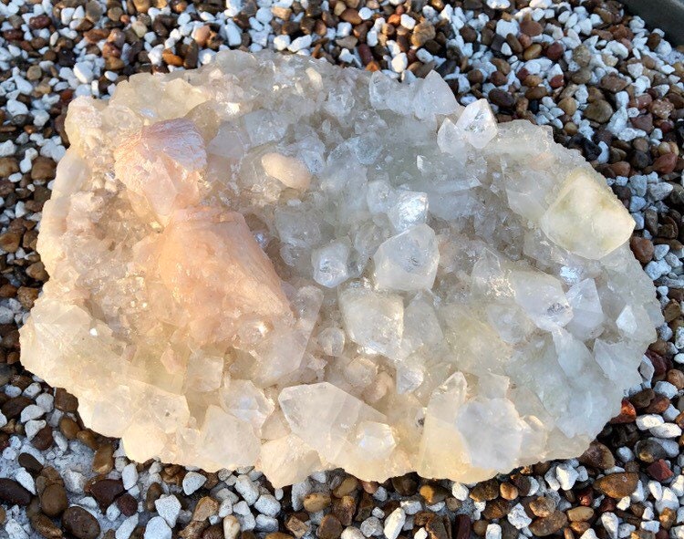 ON RESERVE Large Apophyllite Cluster with Peach Stilbite Flowers