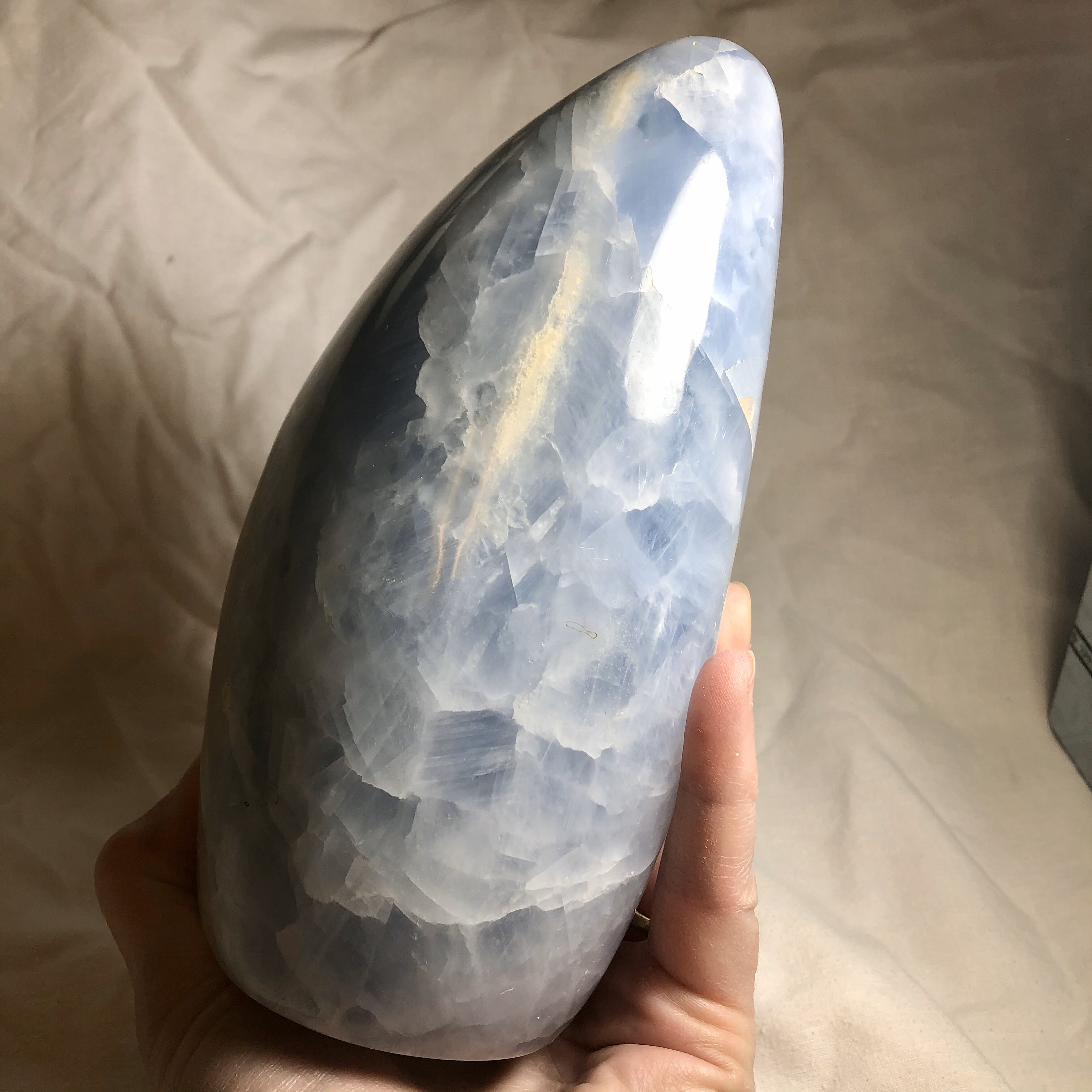 Large Blue Calcite Polished Standing Freeform Specimen