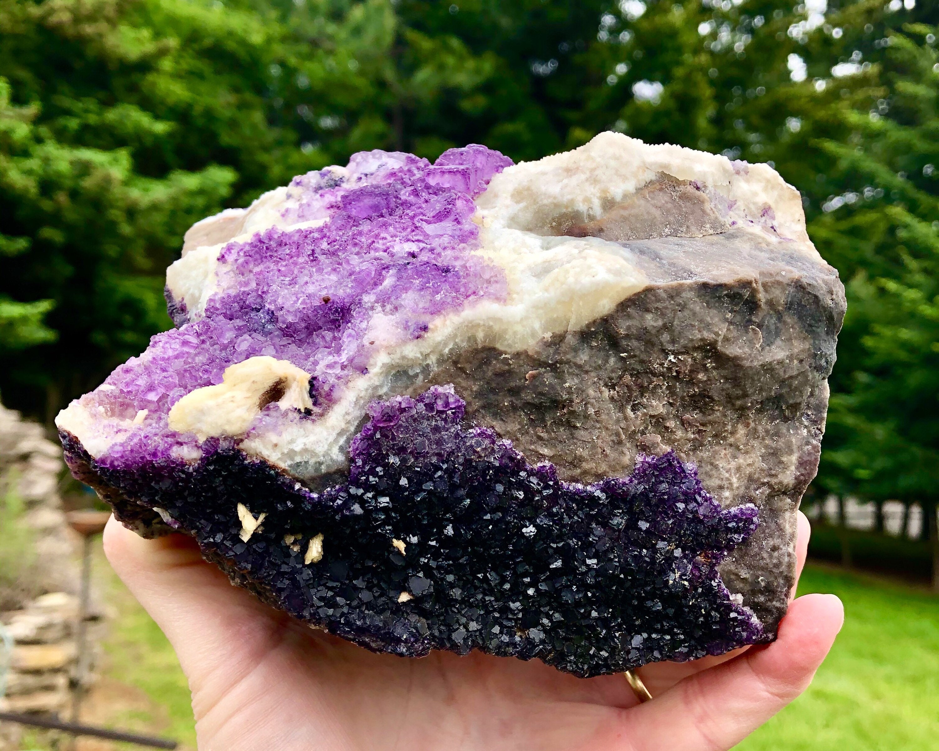 1984g Large Purple Cubic Fluorite On White Quartz Crystal Cluster ...
