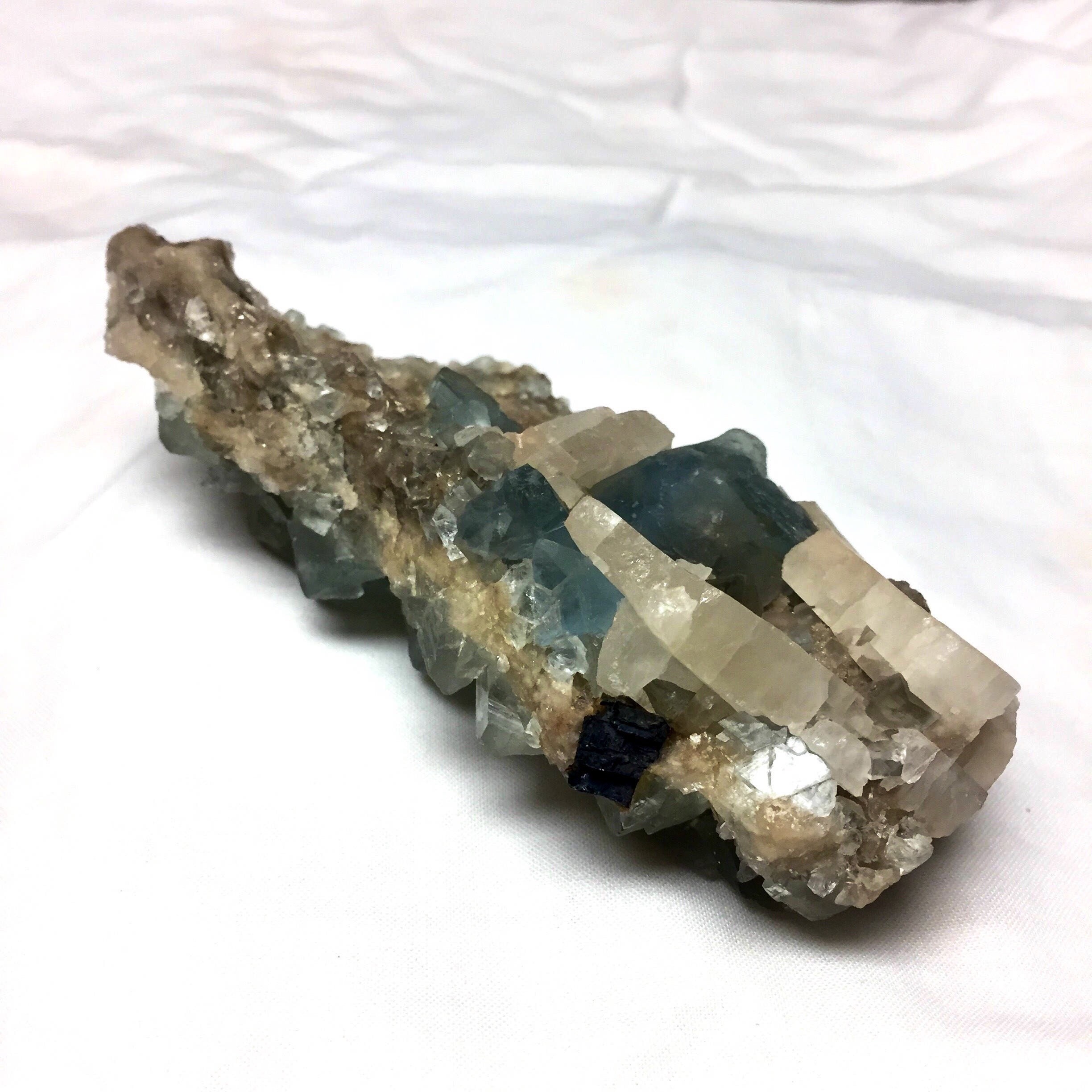 Blue Fluorite, Calcite, Hematite double sided Druzy crystal cluster on ...