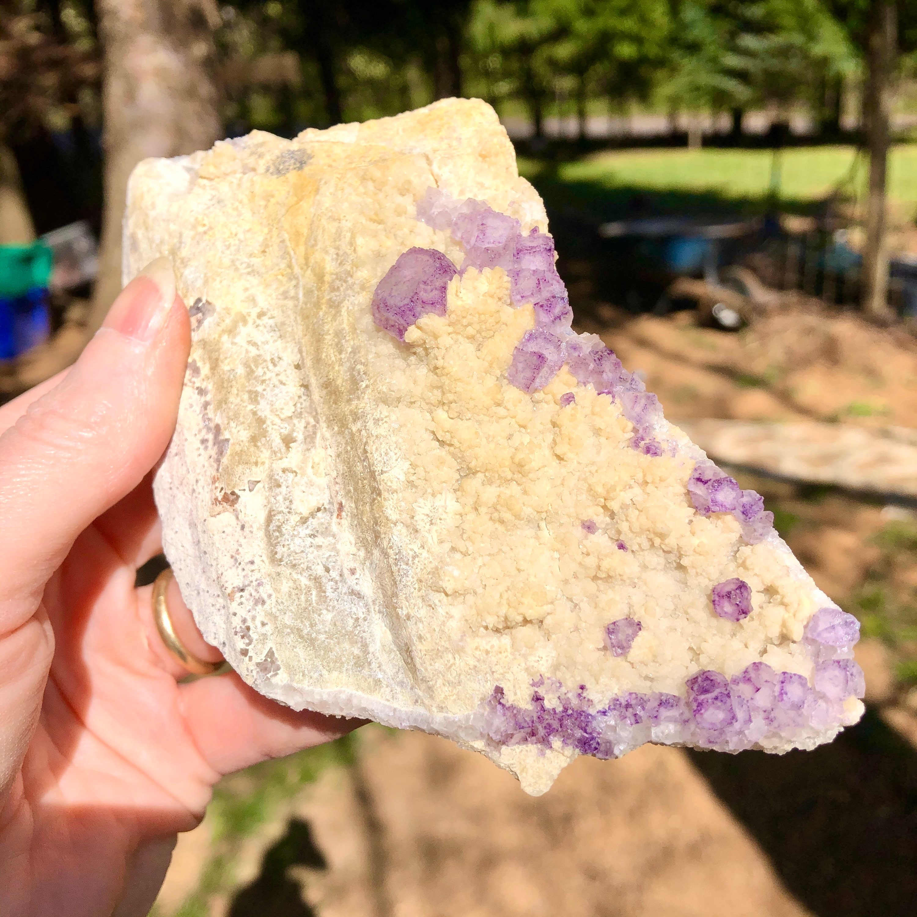 410g Violet Edged Cubic Fluorite On Yellow Stalactic Calcite Crystal ...