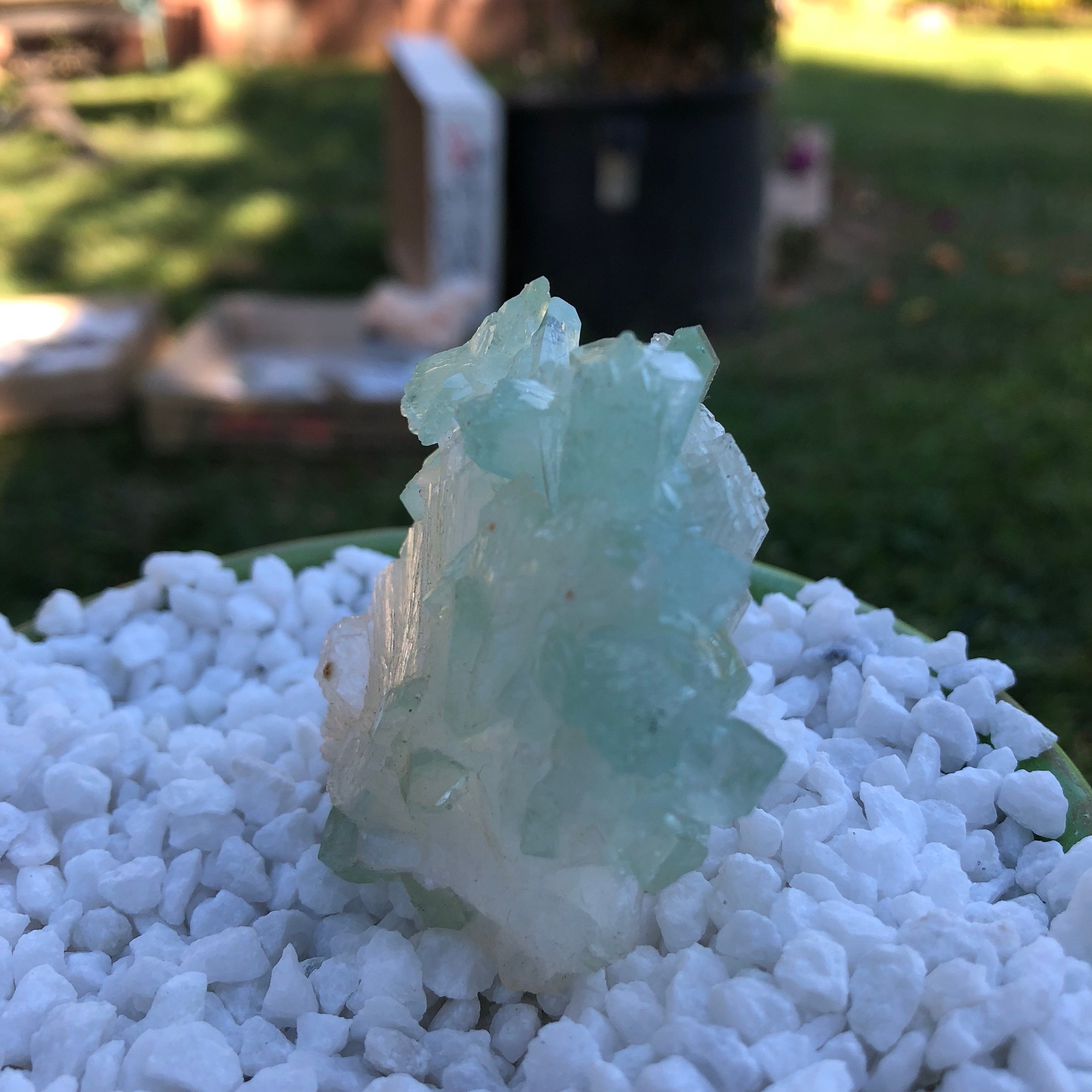 Green Apophyllite on white Stilbite cluster